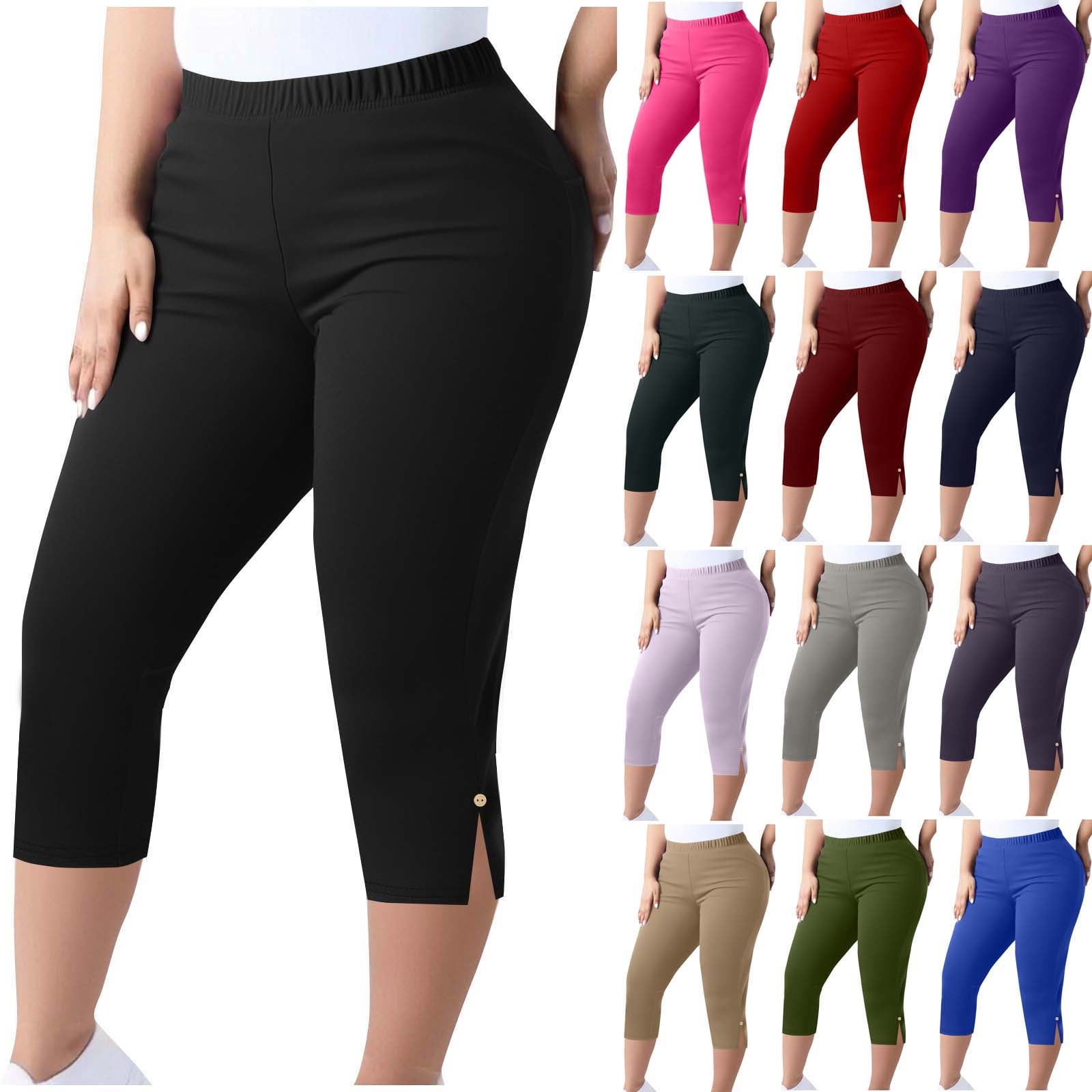 Eryao Knee Length Capri Leggings for Women Plus Size Elastic Waist Yoga ...
