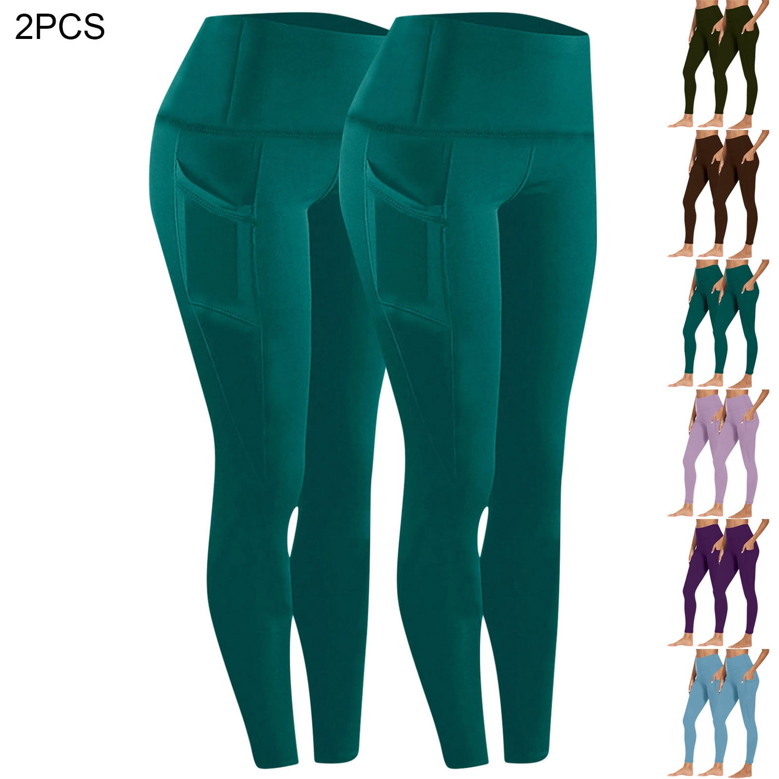 Eryao Leggings with Pockets for Women, 2 Packs Soft High Waisted Tummy ...