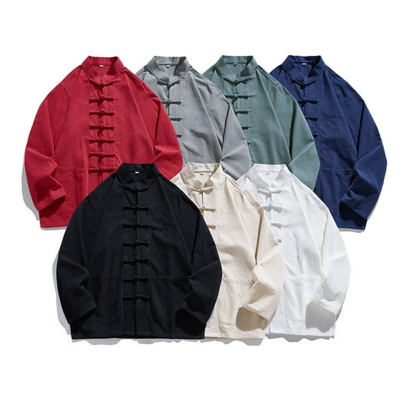 Eryao Mandarin Collar Kung Fu Shirts for Men Loose Long Sleeve Chinese ...