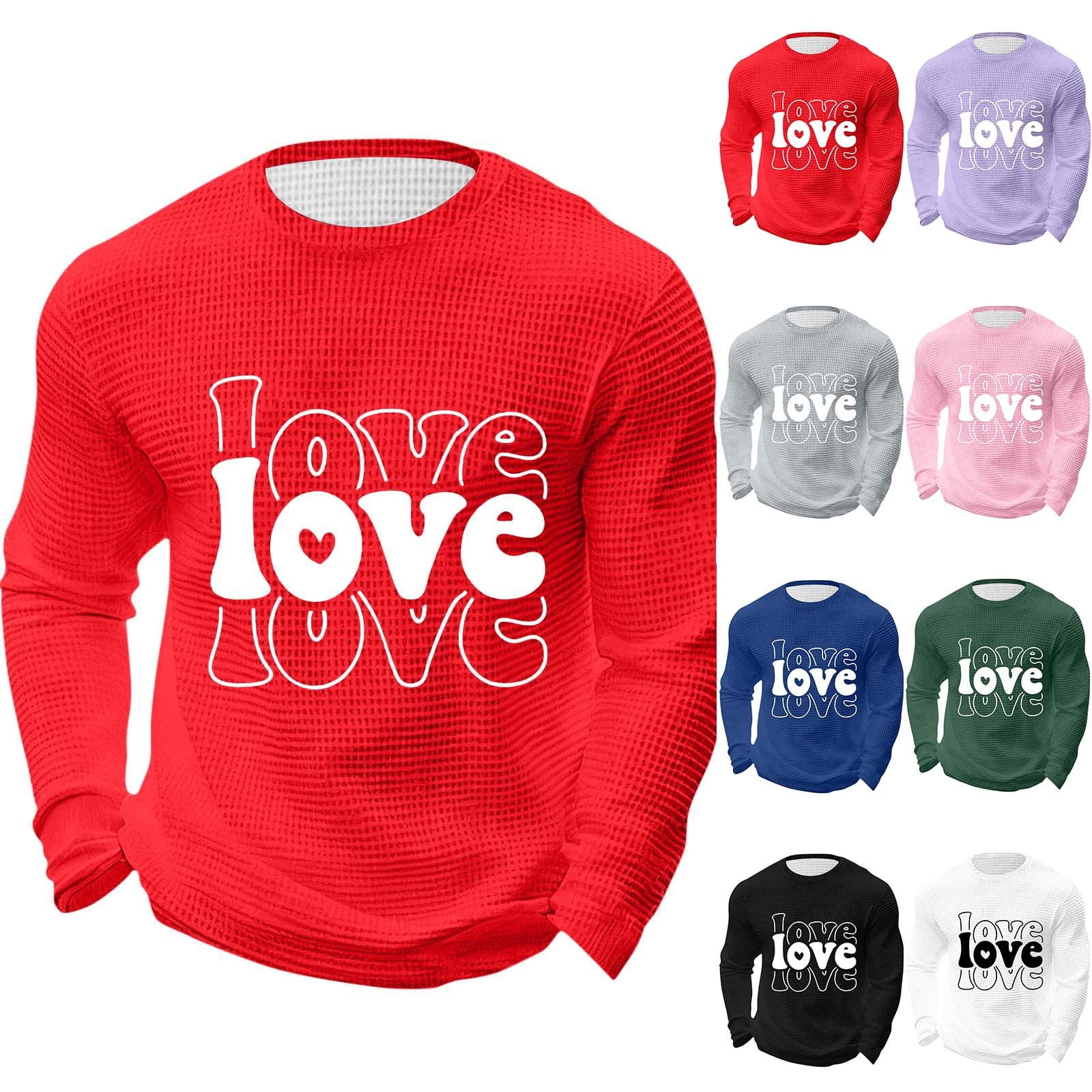 Eryao Men's Heart Printed Waffle Muscle T-Shirt Casual Long Sleeve ...