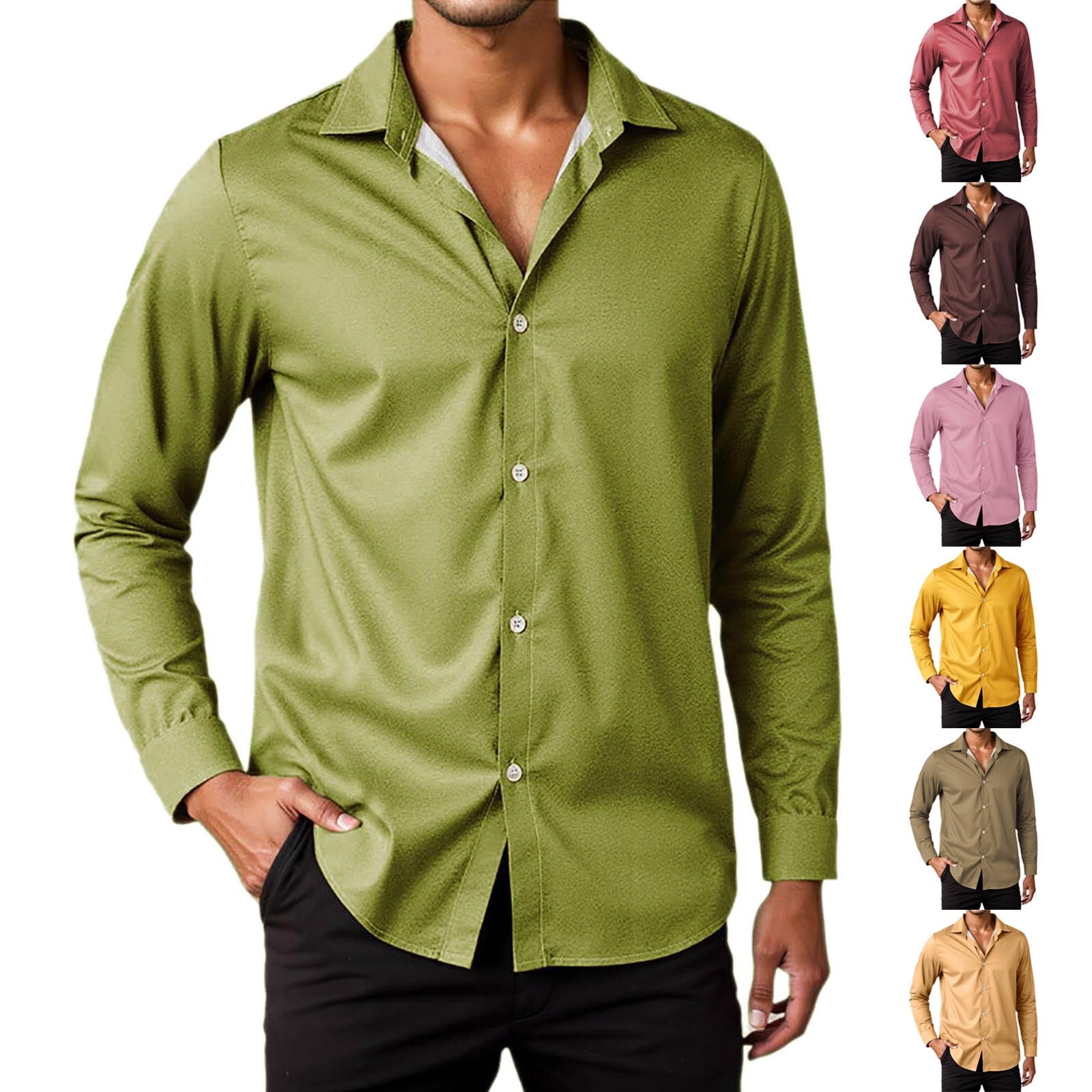 Eryao Men's Linen Dress Shirts Button Down Long Sleeve Lightweight ...