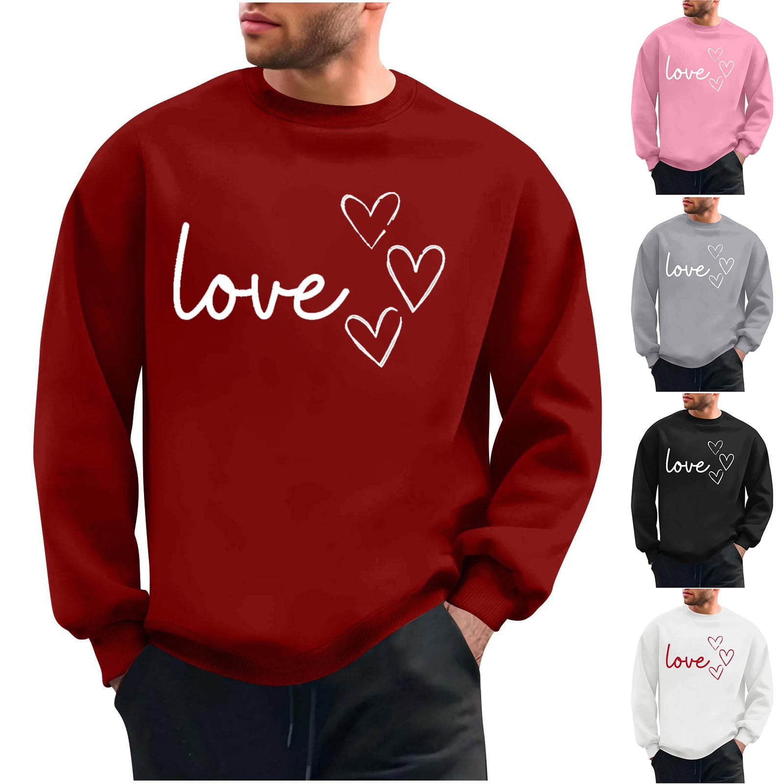 Eryao Men's Valentine's Day Sweatshirts Big and Tall Long Sleeve Round ...