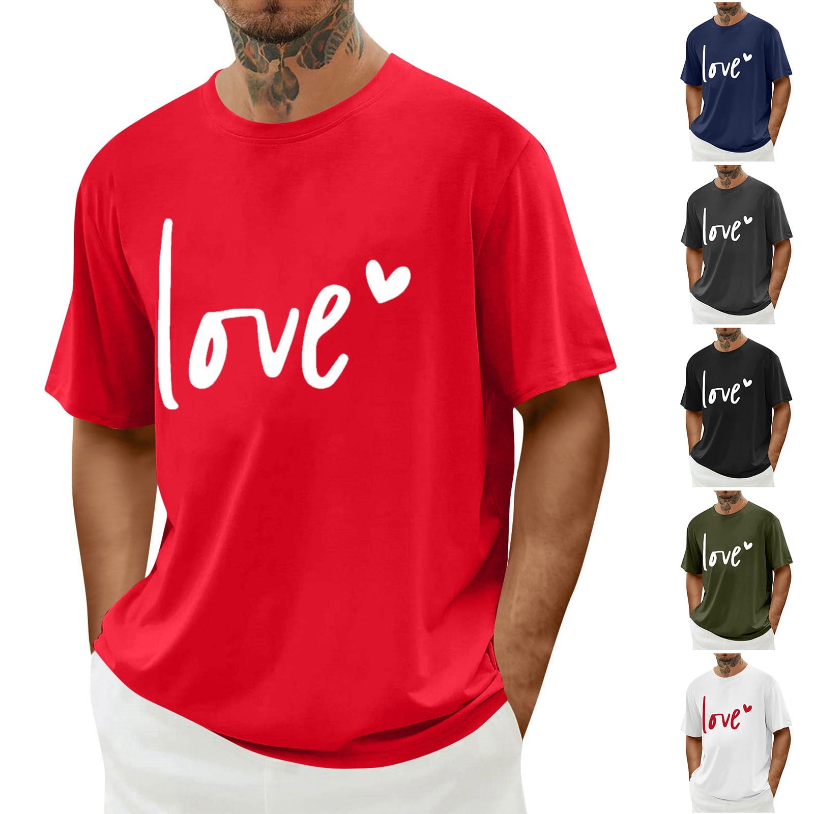 Eryao Men's Valentine's Day Top Short Sleeve Funny Love Heart Print ...
