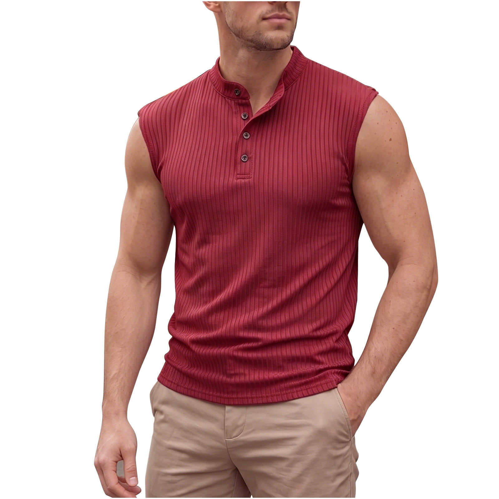 Eryao Mens Athletic Henley Tank Tops Ribbed Sleeveless Muscle Shirts ...