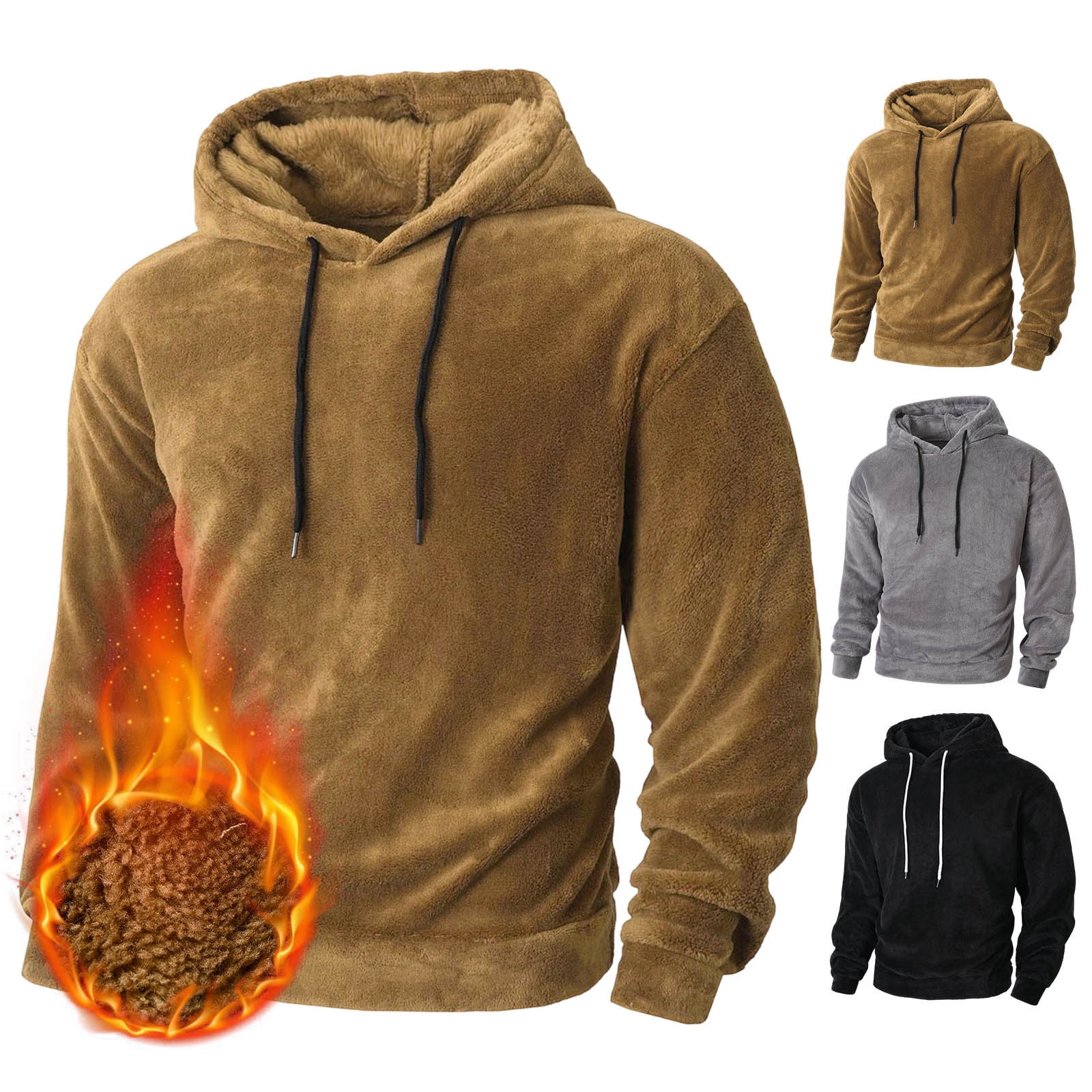 Eryao Mens Fuzzy Sherpa Hoodie Long Sleeve Pullover Sweatshirts with ...