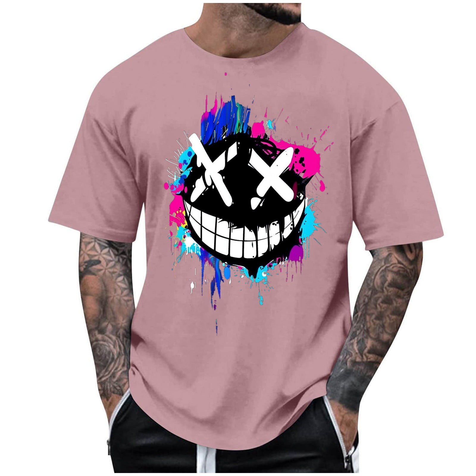 Eryao Mens Graphic T-Shirts Short Sleeve Oversized Funny Smile Black ...