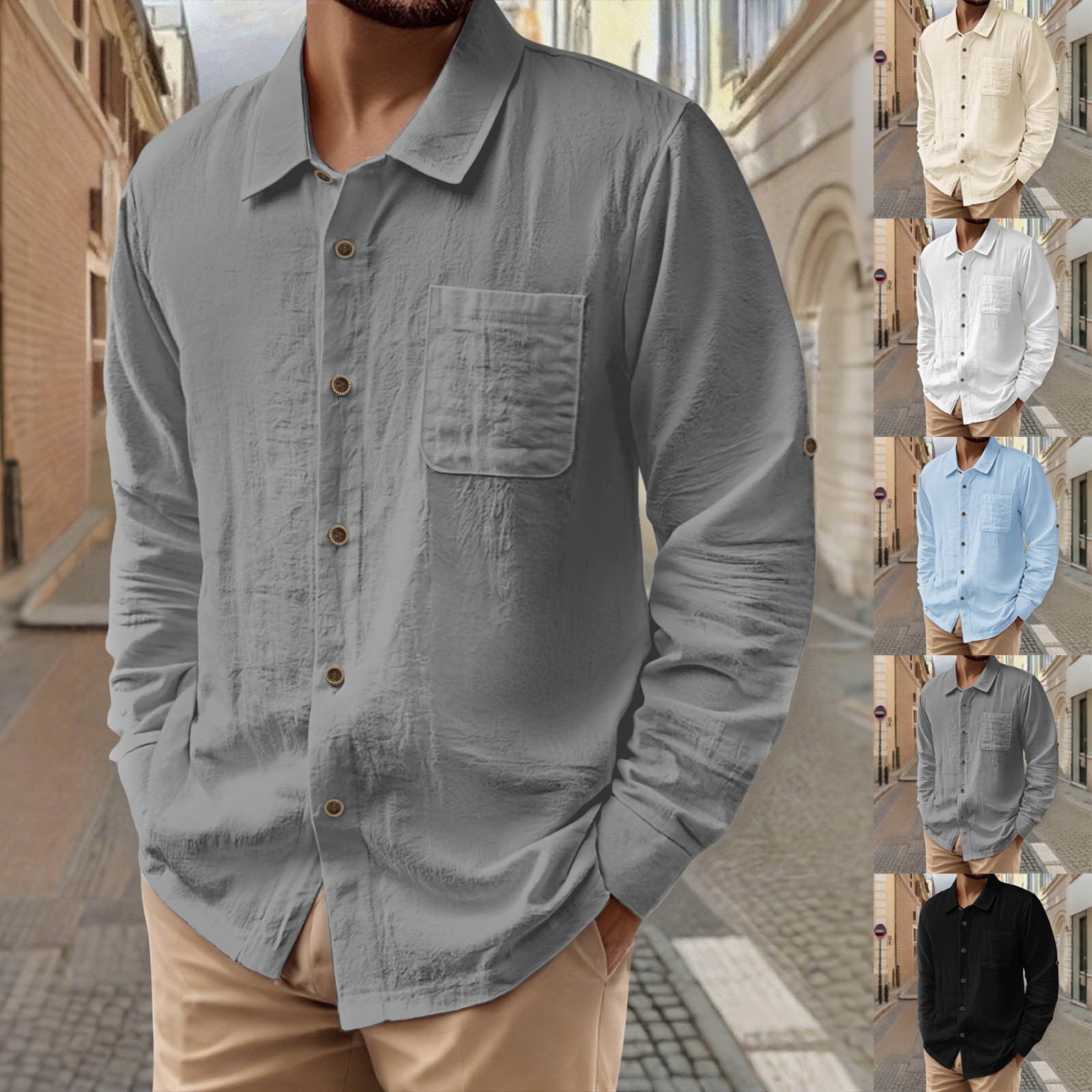 Eryao Mens Lightweight Linen Shirts with Pocket Button Down Long Sleeve ...