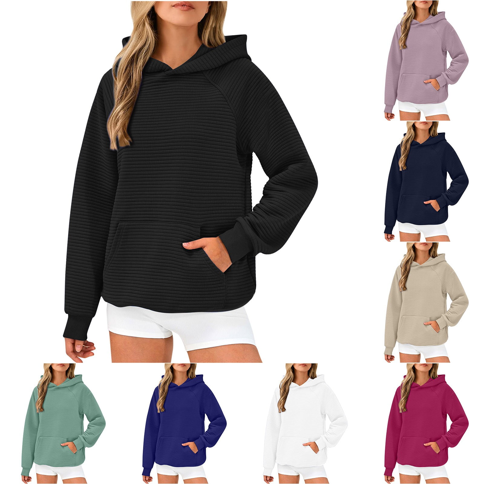 Eryao Oversized Long Sleeve Hoodies for Women Classic Solid Color ...