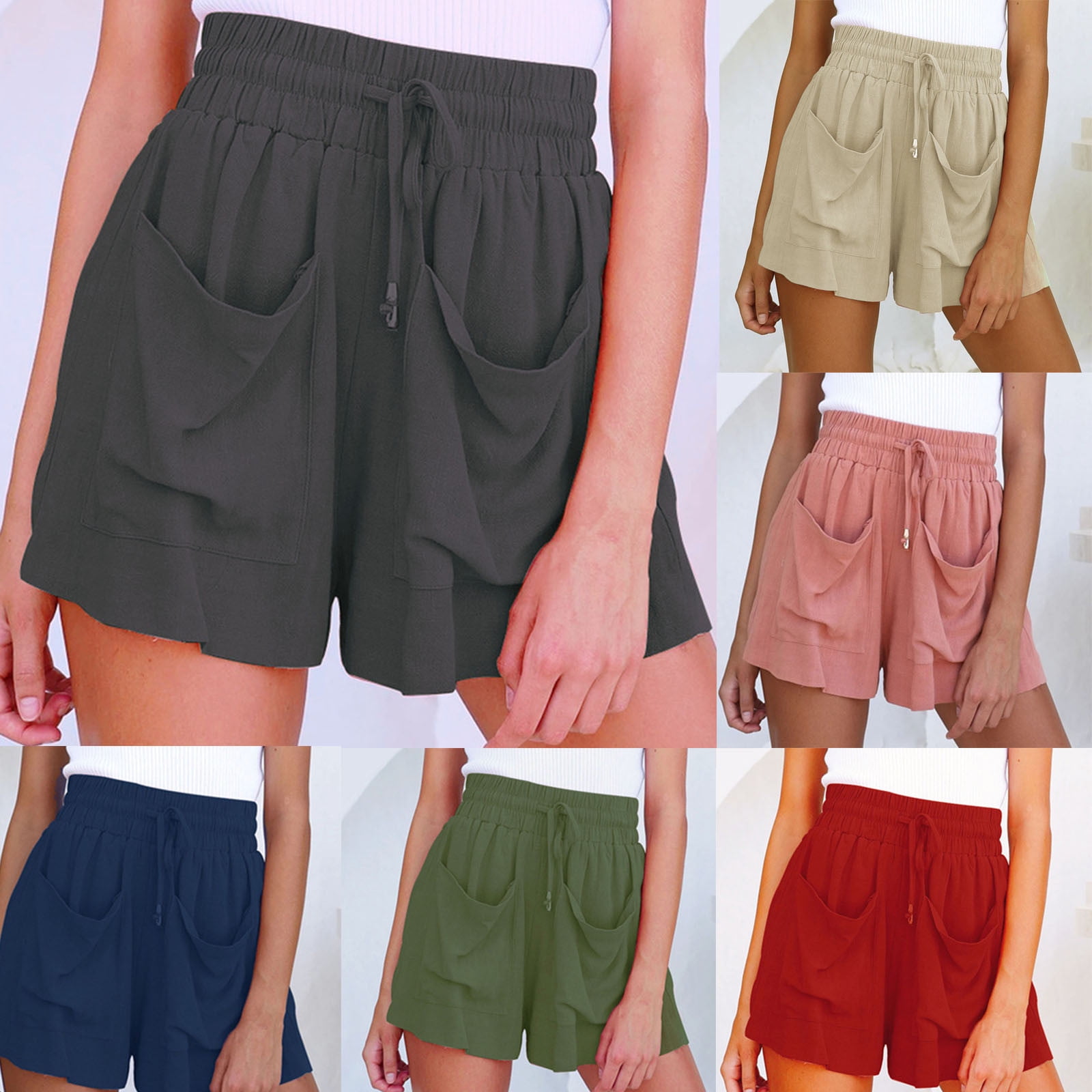 Eryao Plus Size Summer Shorts for Women Elastic High Waisted Wide Leg ...