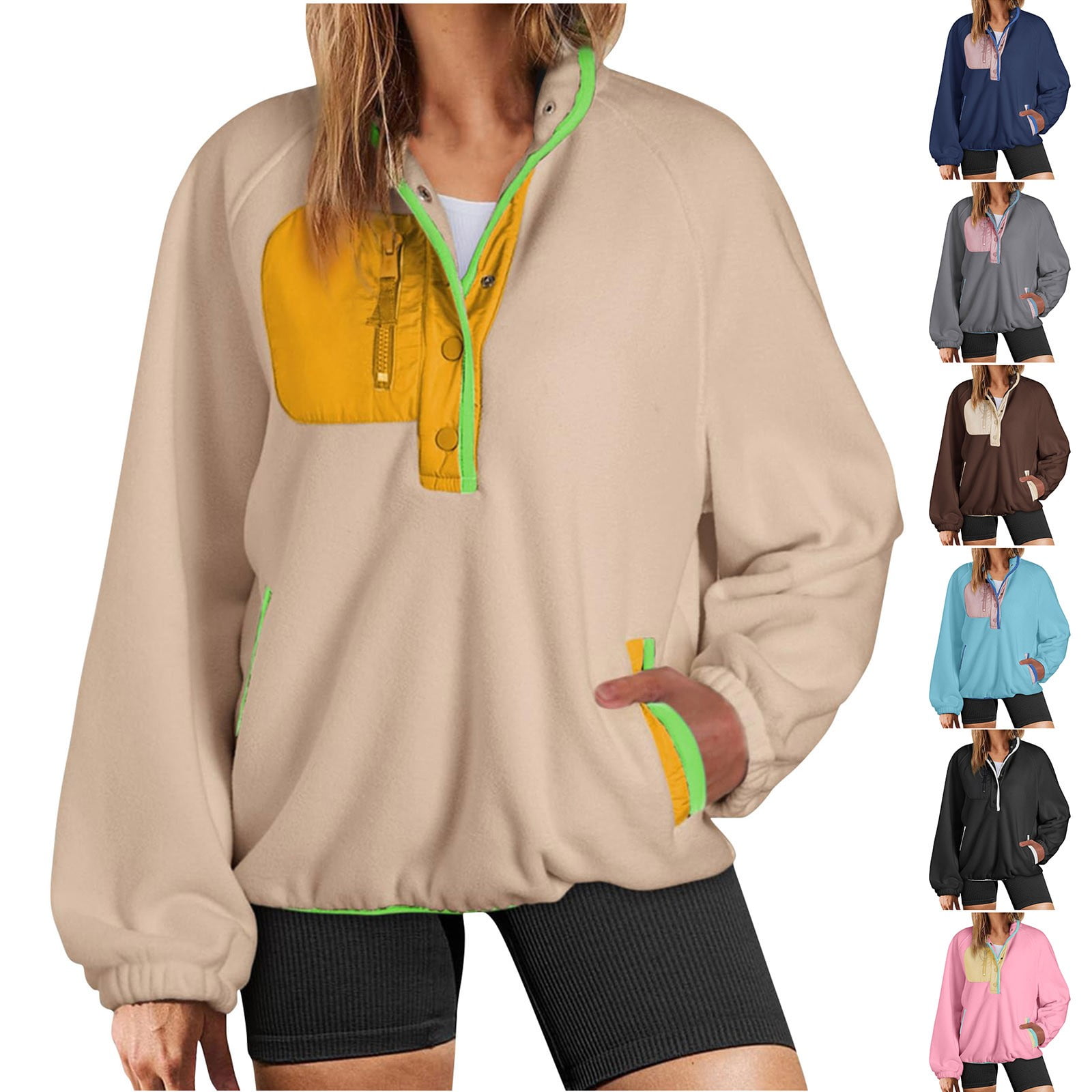 Eryao Polar Fleece Sweatshirts for Women Casual Button V Neck Pullover ...