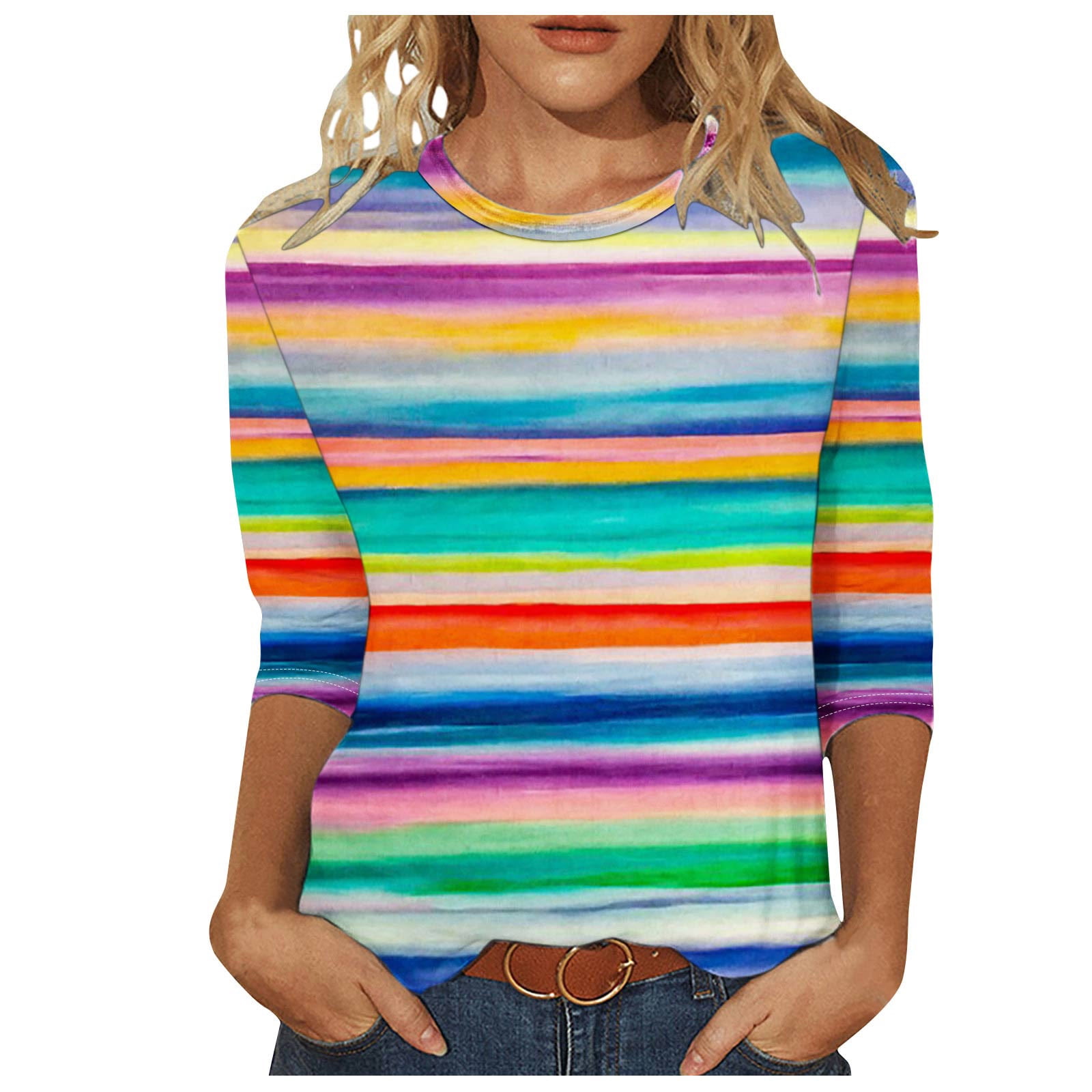 Eryao Prime Big Deal Days Plus Size Striped Tops for Women Summer ...