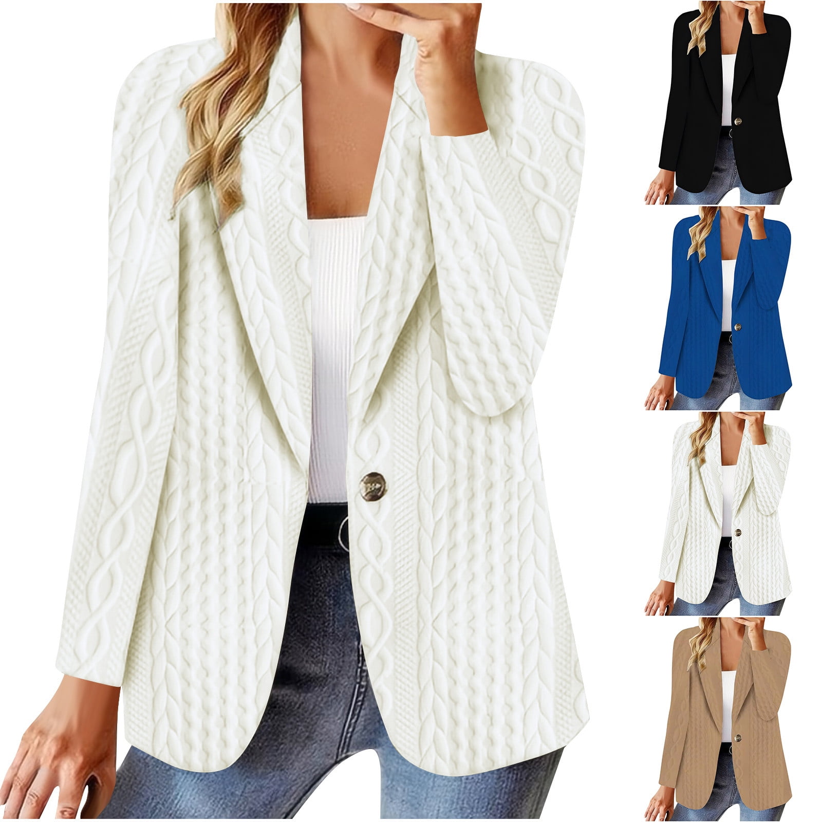 Eryao Stretch One Button Blazer Women Open Front Long Sleeve Business ...