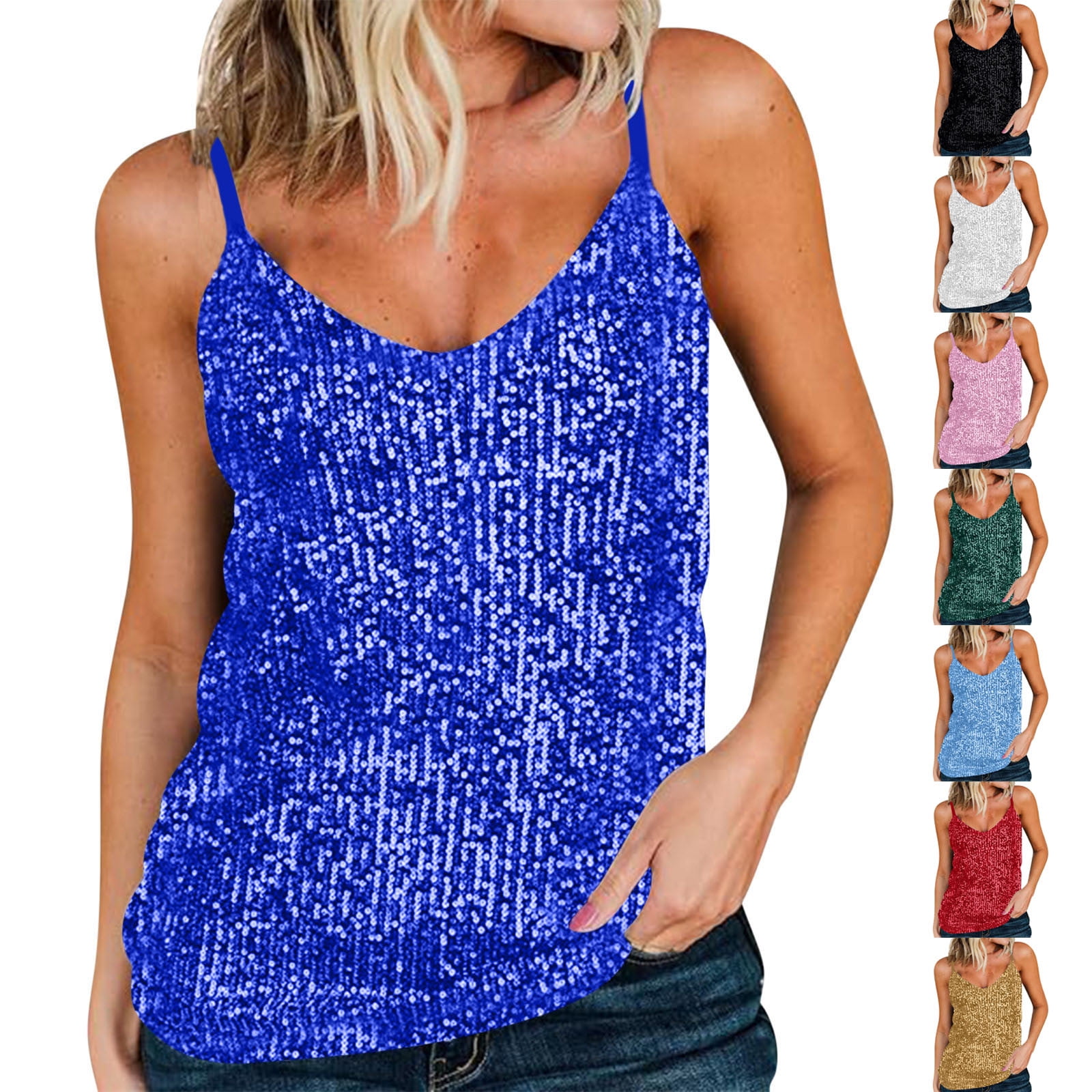 Eryao Today's Deals Womens Strappy Sequin V Neck Tank Tops Sparkle ...