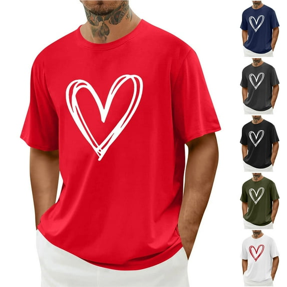 Eryao Valentine's Day T Shirts Men Funny Love Heart Printed Tops Short ...