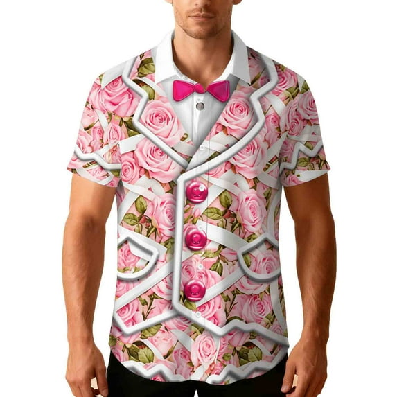 Eryao Valentines Day Shirt Men Button Down Short Sleeve Blouses Cute ...