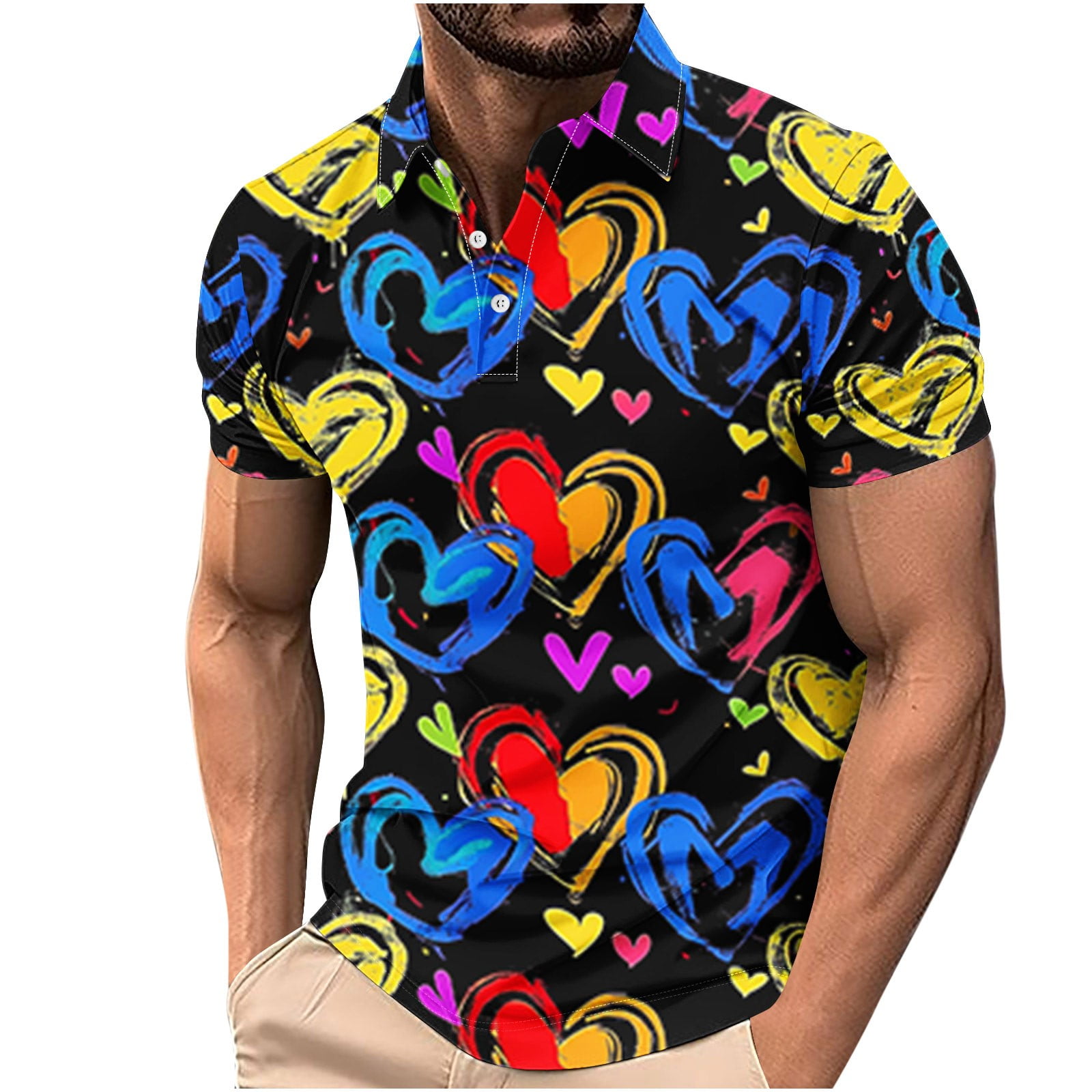 Eryao Valentines Day Shirts for Men Short Sleeve Heart Print Henley ...