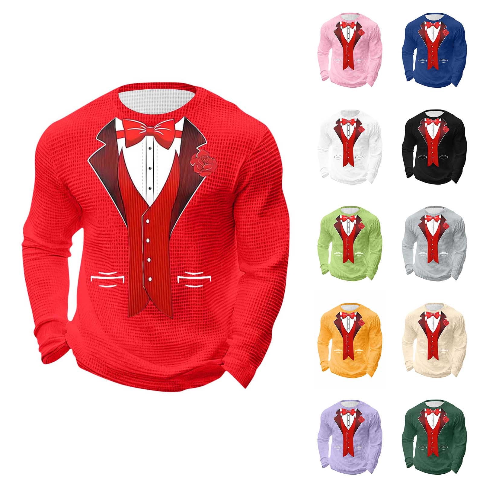 Eryao Waffle Shirts for Men Long Sleeve Valentines Day Graphic Tops ...