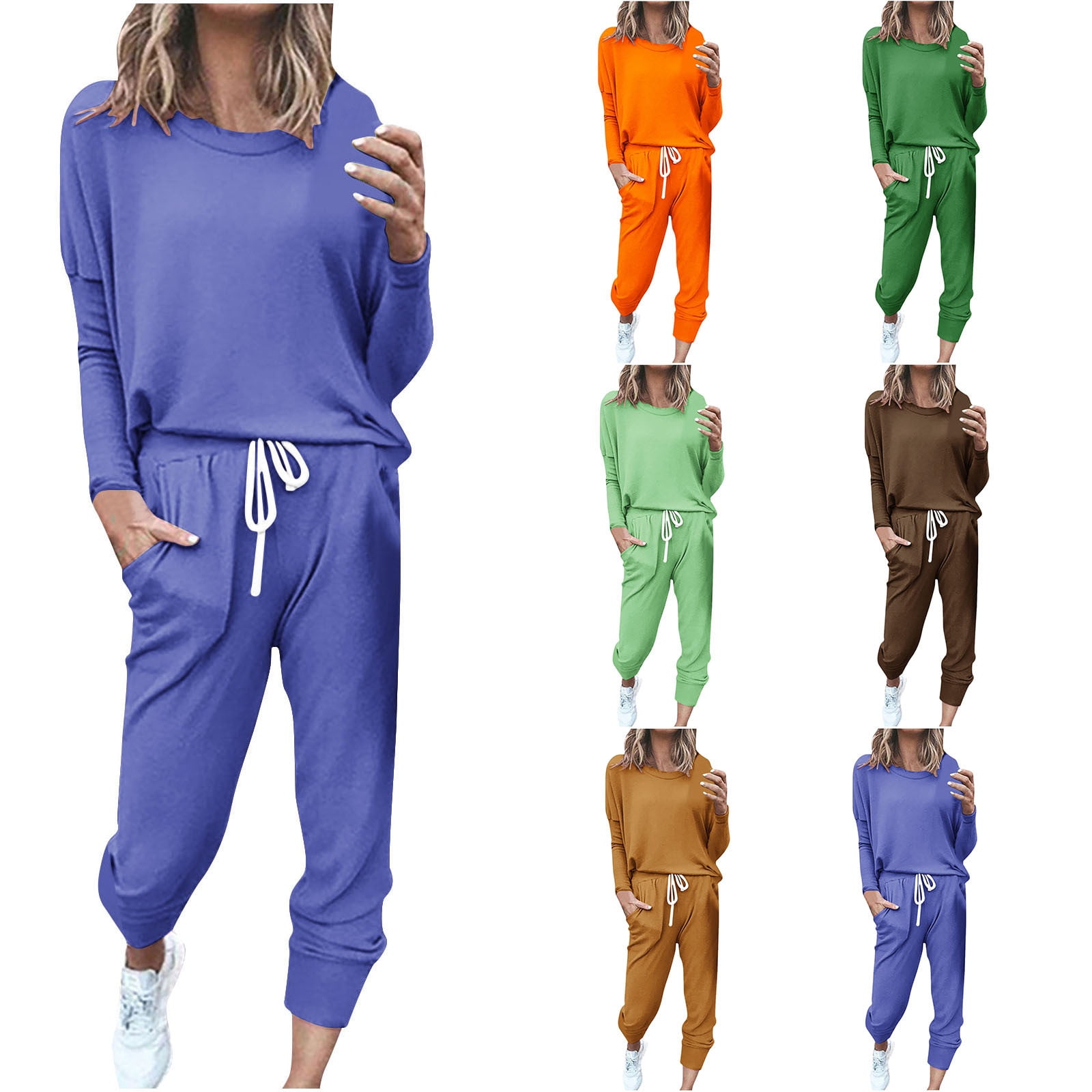 Eryao Women's 2 Piece Jogger Sets Outfit Casual Long Sleeve Round Neck ...