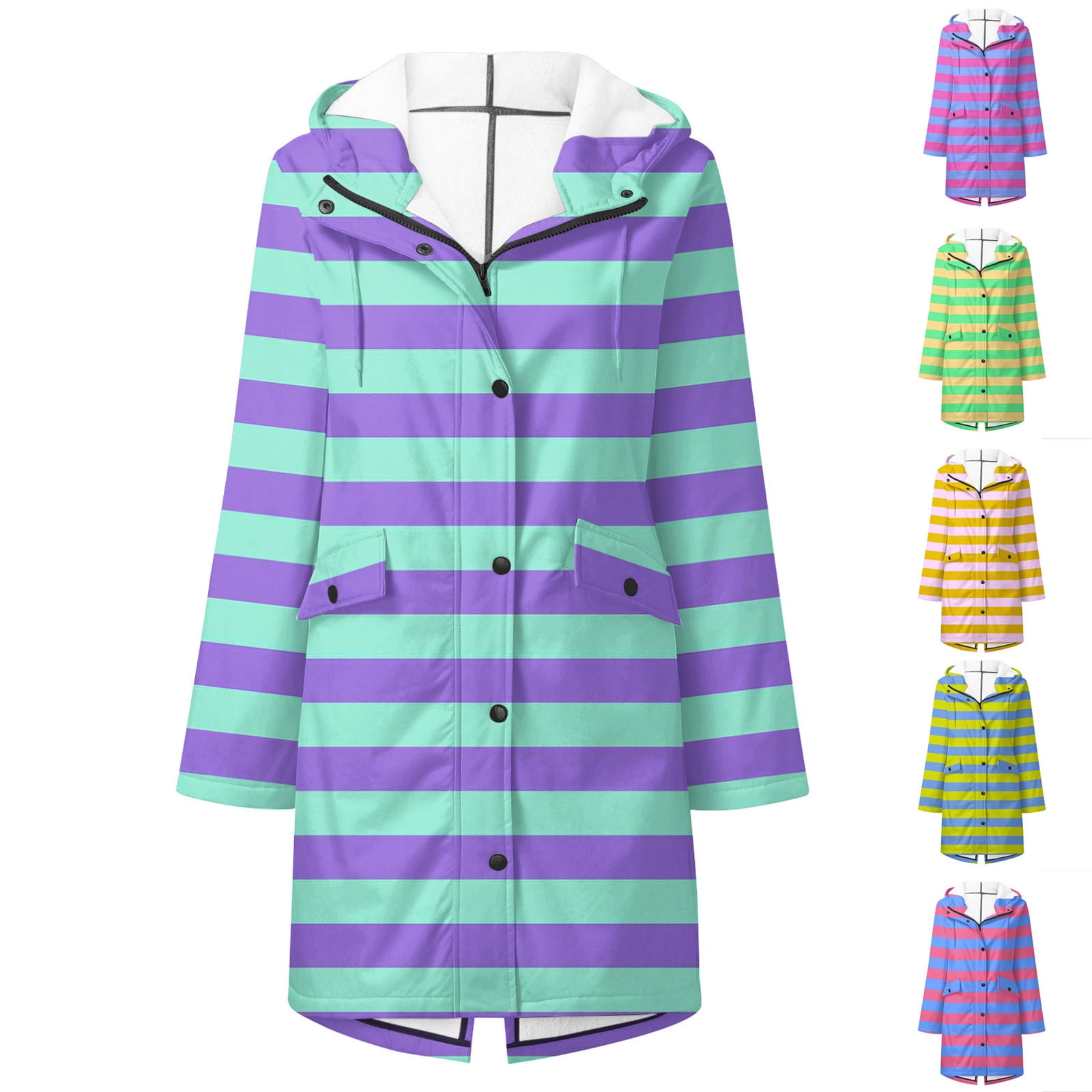 Eryao Womens Fleece Lined Rain Jackets with Hood Fashion Stripe Printed ...