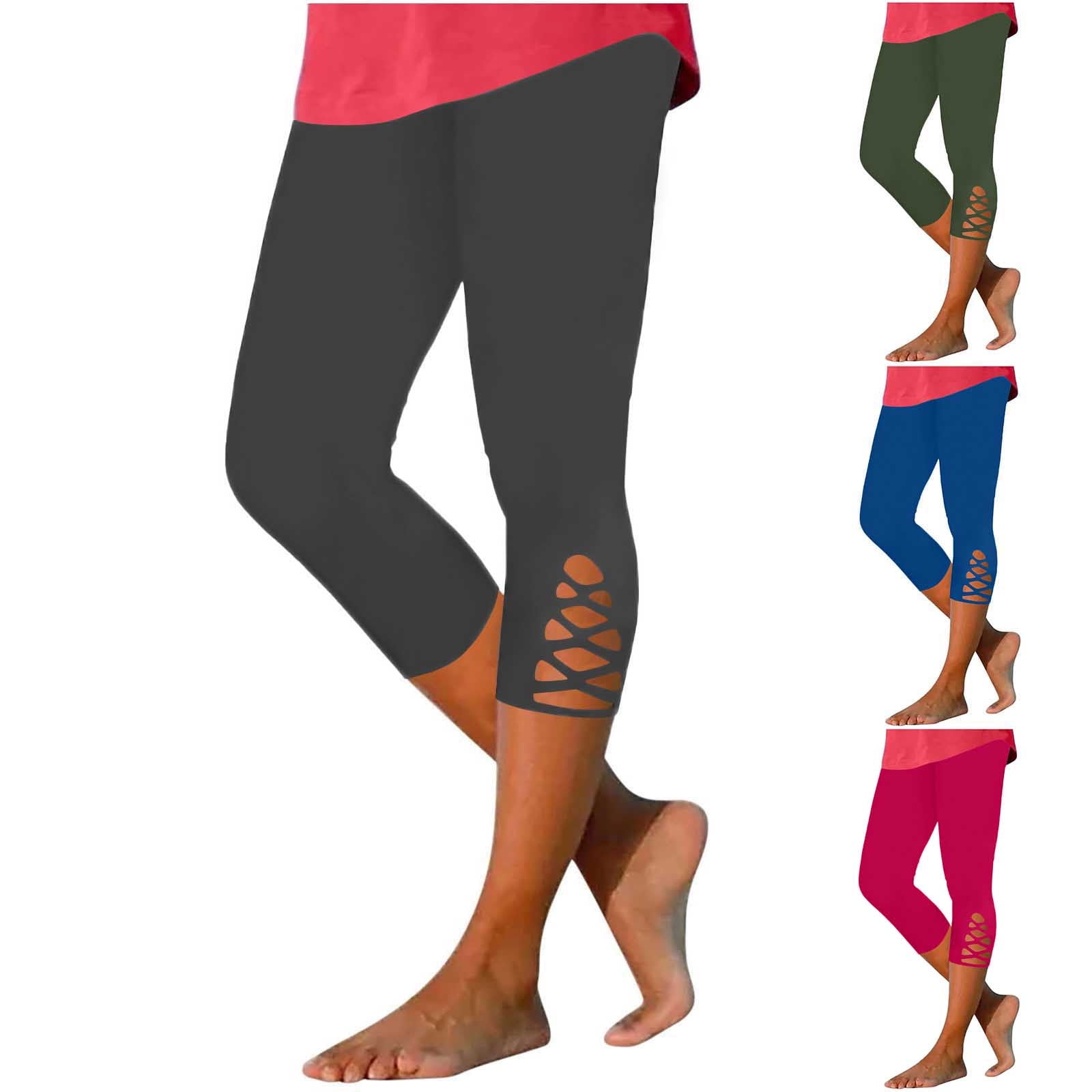 Eryao Womens Knee Length Capri Leggings for Casual Yoga Workout Exercise High Waisted ...