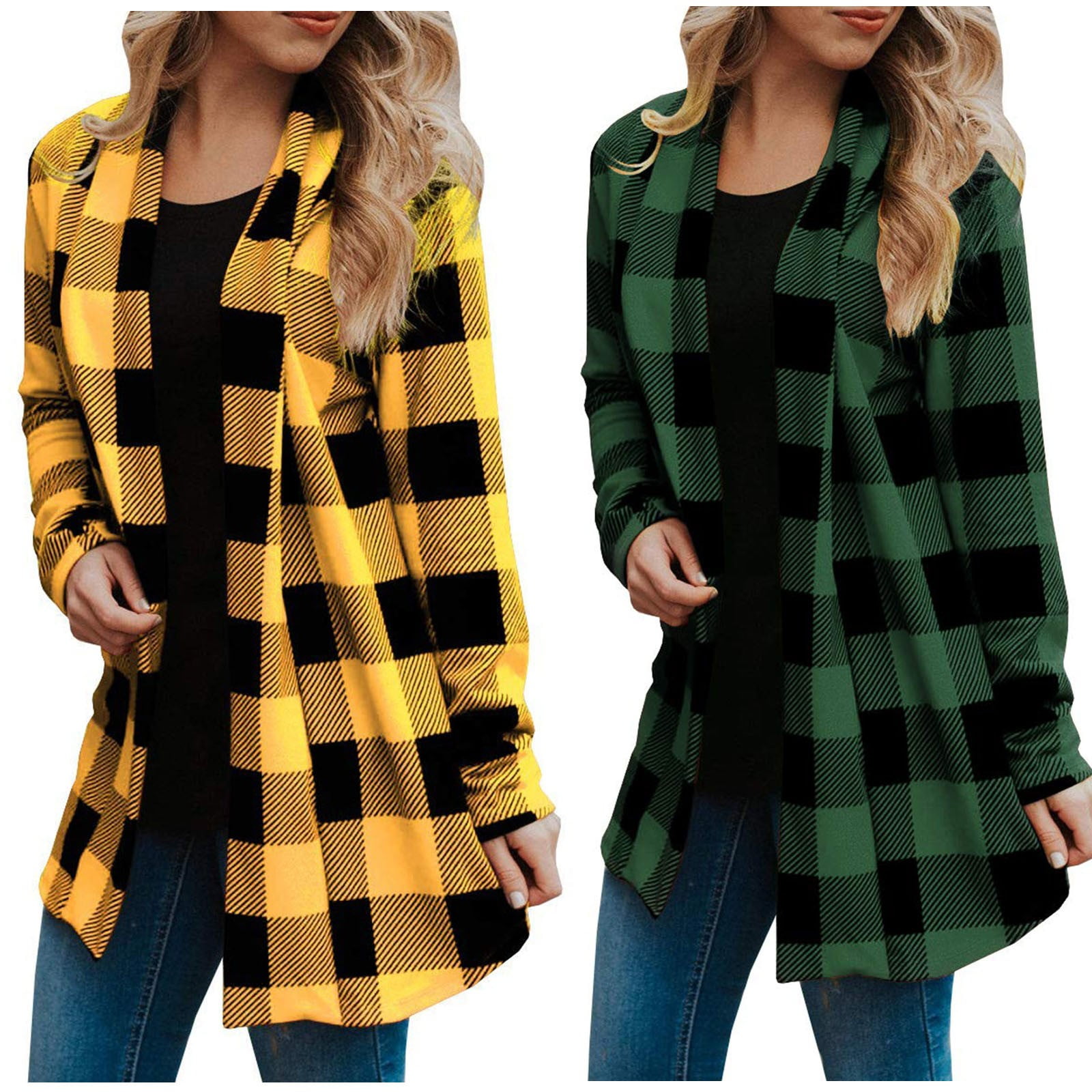Eryao Womens Plus Size Long Sleeve Cardigans Classic Plaid Open Front ...