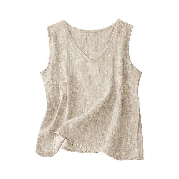 Eryao Womens Summer Tank Tops Linen Dressy V Neck Gauze Shirts Beach ...