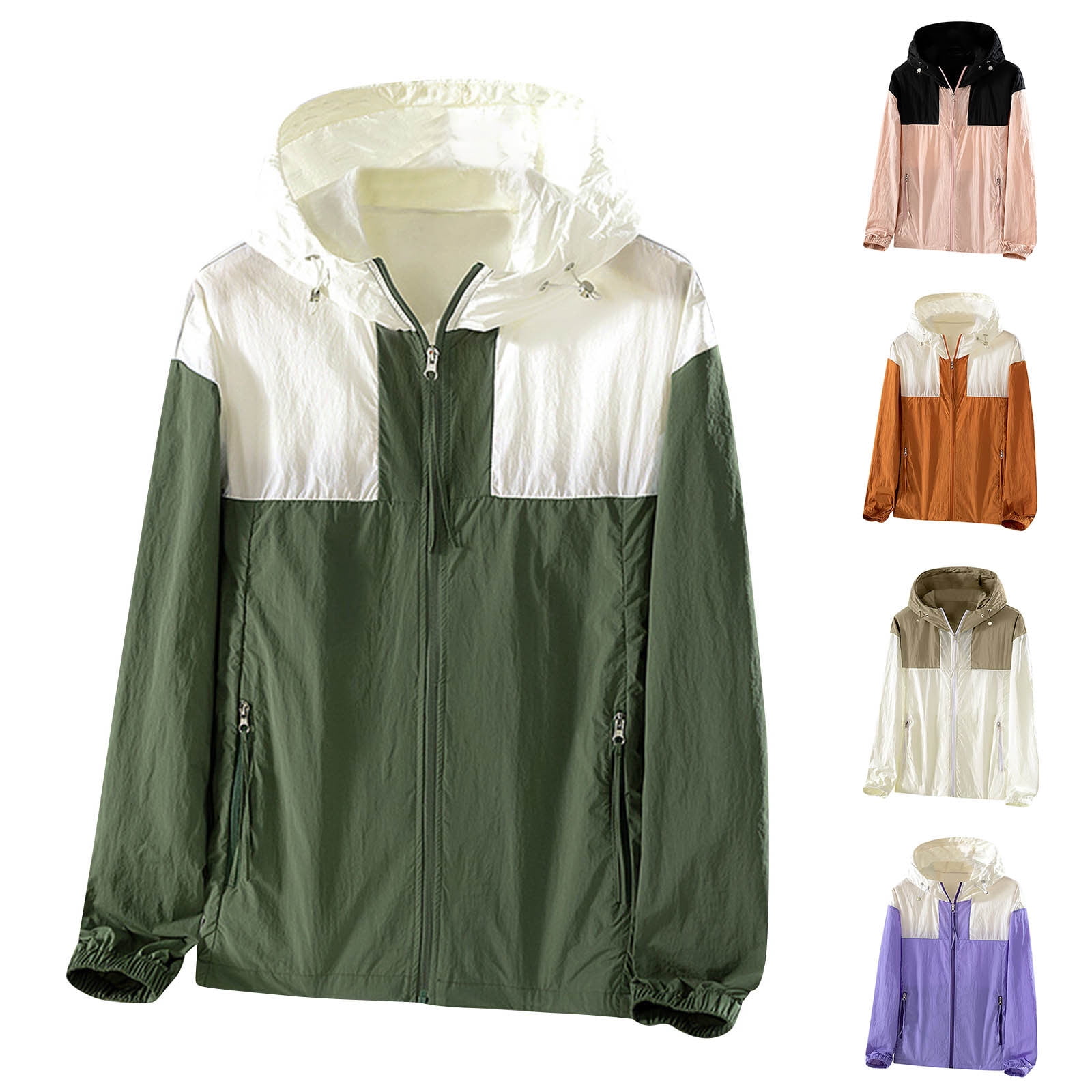 Eryao Womens Sunscreen Hoodie Jacket Basic Color Block Hooded ...