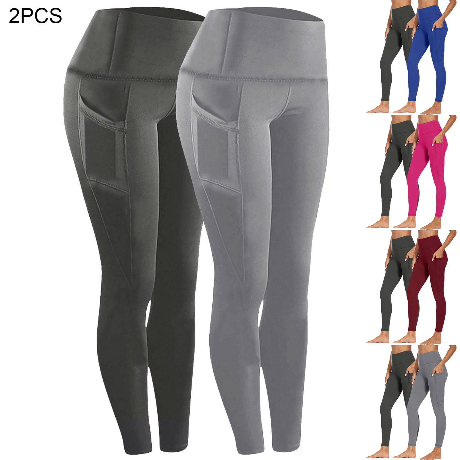Eryao Womens Yoga Leggings with Pockets, 2 Pack Gym Tights Tummy ...