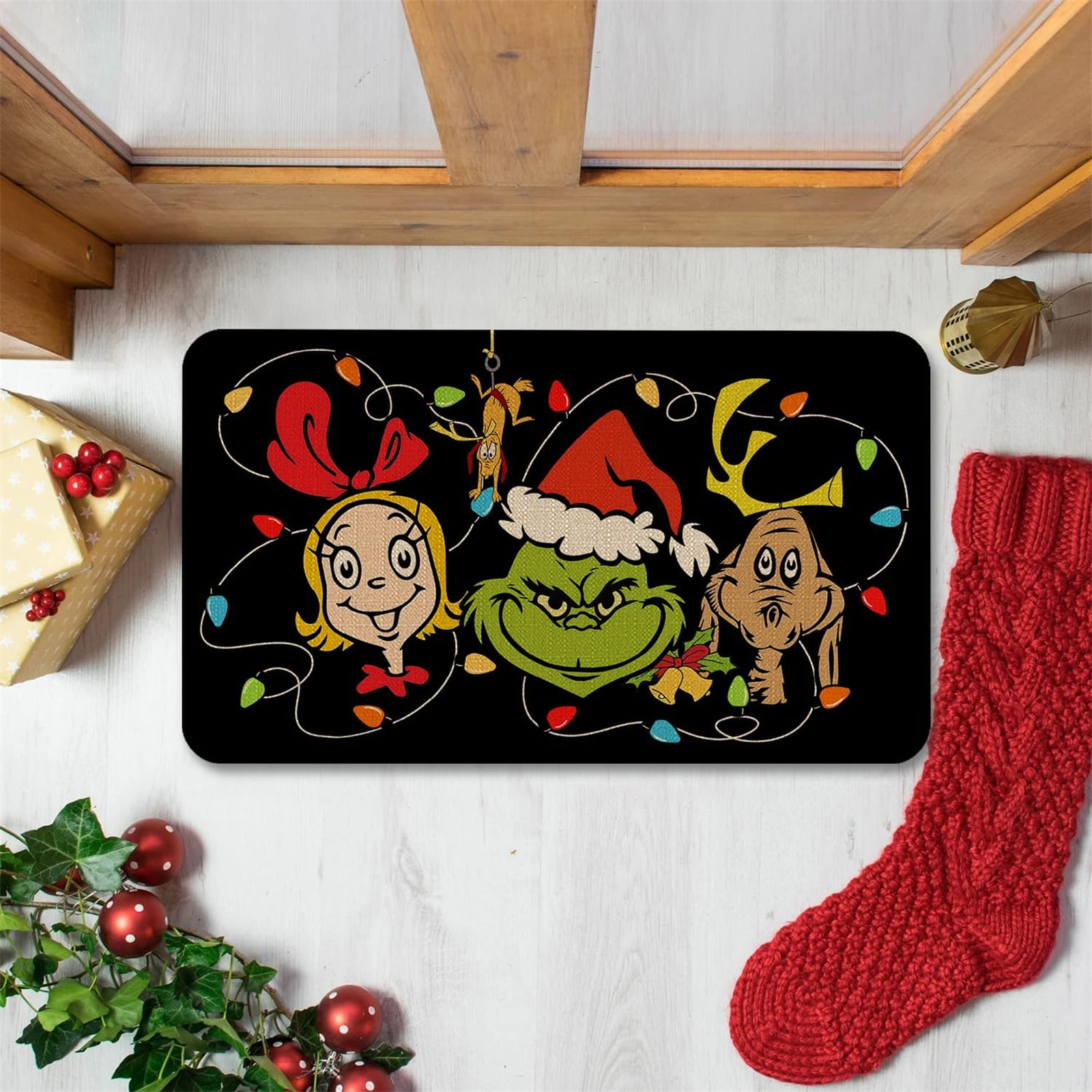 Eryofdh Christmas Grinch Door Mat Xmas Welcome Christmas Mat Non-Slip ...