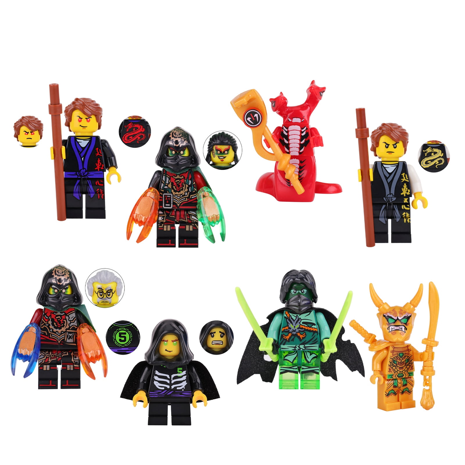 Eryofdh Minifigure - Ninja Figurine Battle with Head Neckerchief/Wooden ...