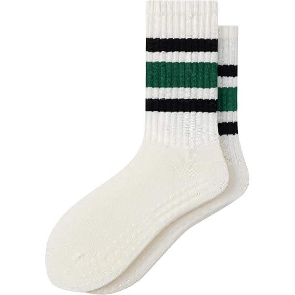 Eryueer Vintage Pilates Socks with Grips for Women Retro Crew Socks ...