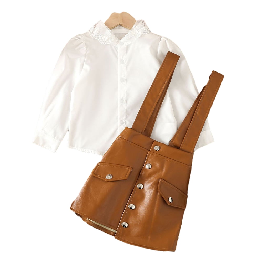 Esaierr 2 Pcs Toddler Baby Little Girls Long Shirts Leather skirt ...