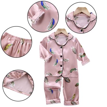 5-12Y Kids Little Big Girls Satin Pajamas Set Long Sleeve Button-Down ...
