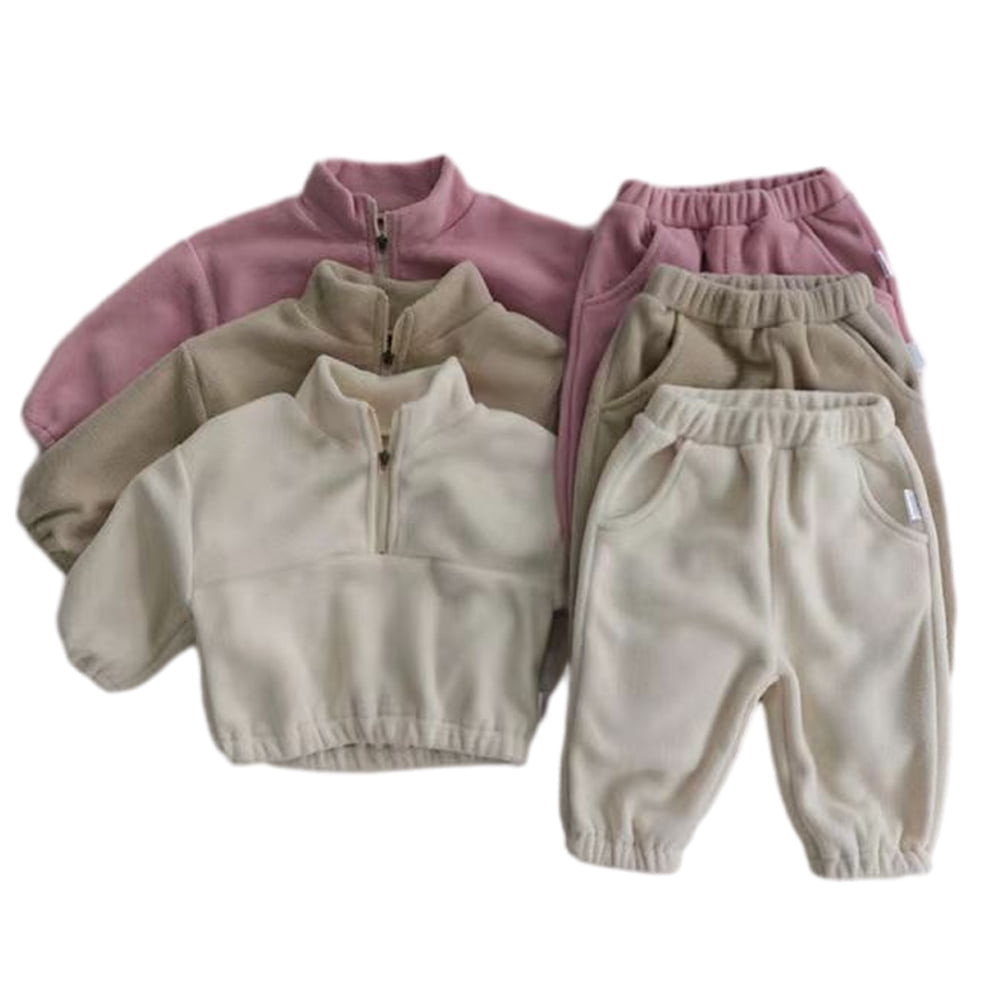 Esaierr 2PCS Infant Toddler Boys Girls Winter Fleece Sweatshirt Outfit ...