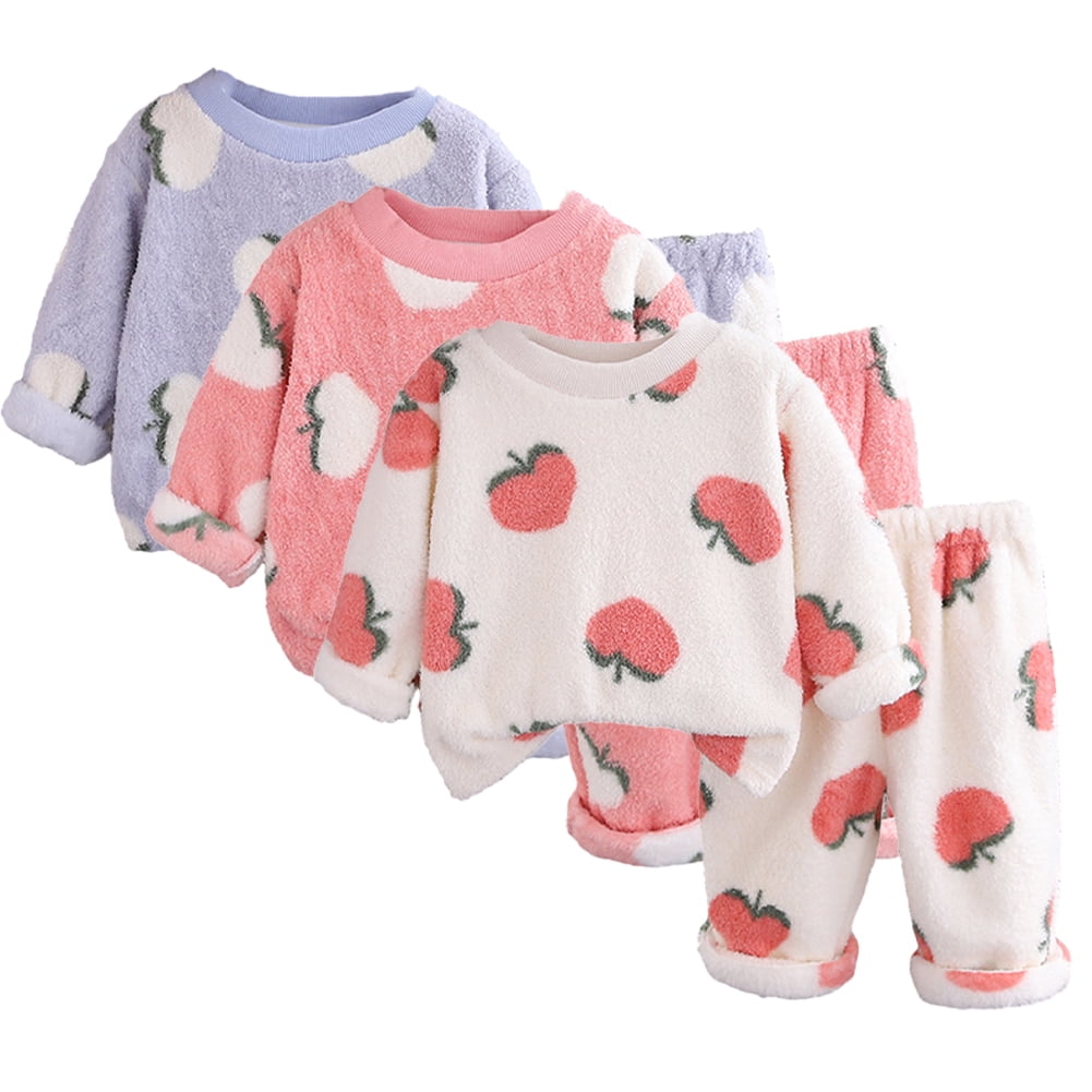 Esaierr 2Pcs Kids Baby Girls Fleece Pajamas Outfit 1-6Y Autumn Winter Pjs Pants Sets Foreign ...