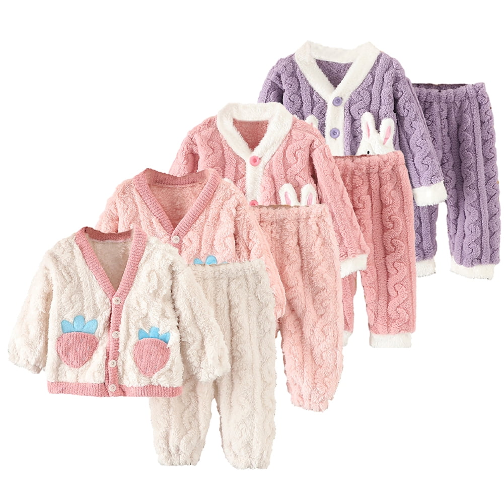 Esaierr 2pcs Kids Baby Thickened Pajamas Outfits Pj for Girls,12M-8Y Toddler Fall Winter Fleece ...