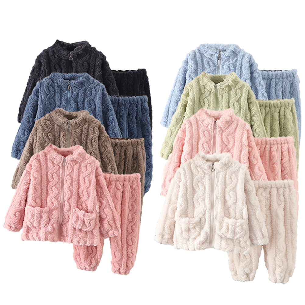 Esaierr 2pcs Kids Toddler Girls Boys Winter Fleece Pajamas Pj Set Winter Fall Warm Newborn ...