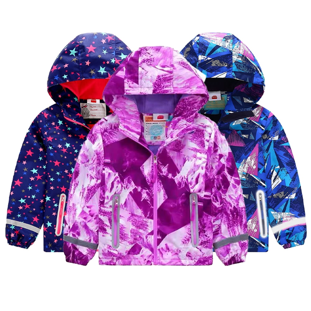 Esaierr 3-10T Girls Fleece Rain Jacket Hooded Lightweight Trench Coats Fall Winter Casual Padded ...