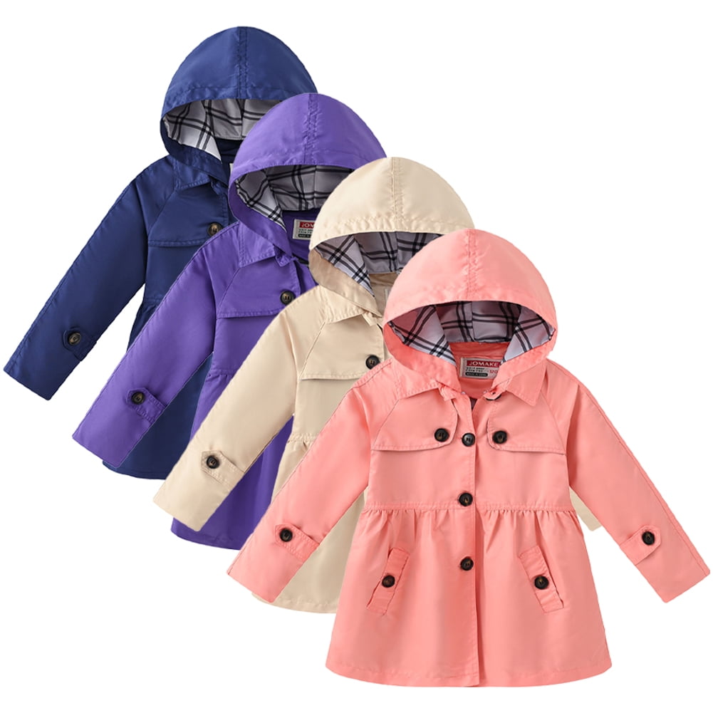 Esaierr 3-11 Years Old Girls Solid Color Windbreaker Tops Jacket for Kids Toddler,Hooded Rain ...