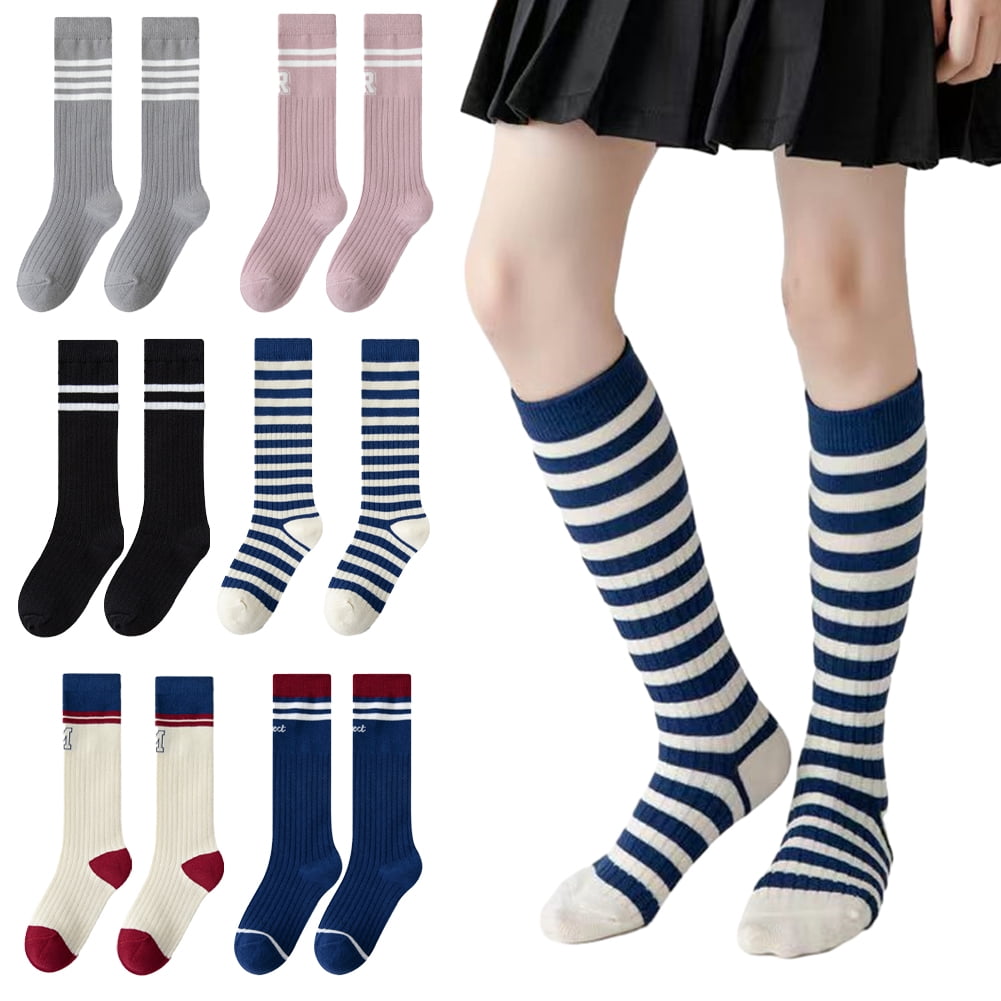 Esaierr 3-12 Years Old Girls 2 Pairs Solid Color Striped Letter Socks ...
