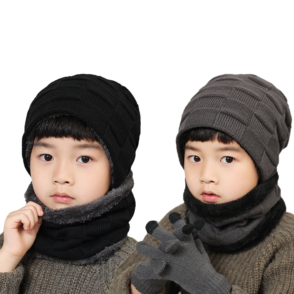 Esaierr 3PCS Kids Toddler Winter Padded Hats Old Knitted Hat and Neck ...