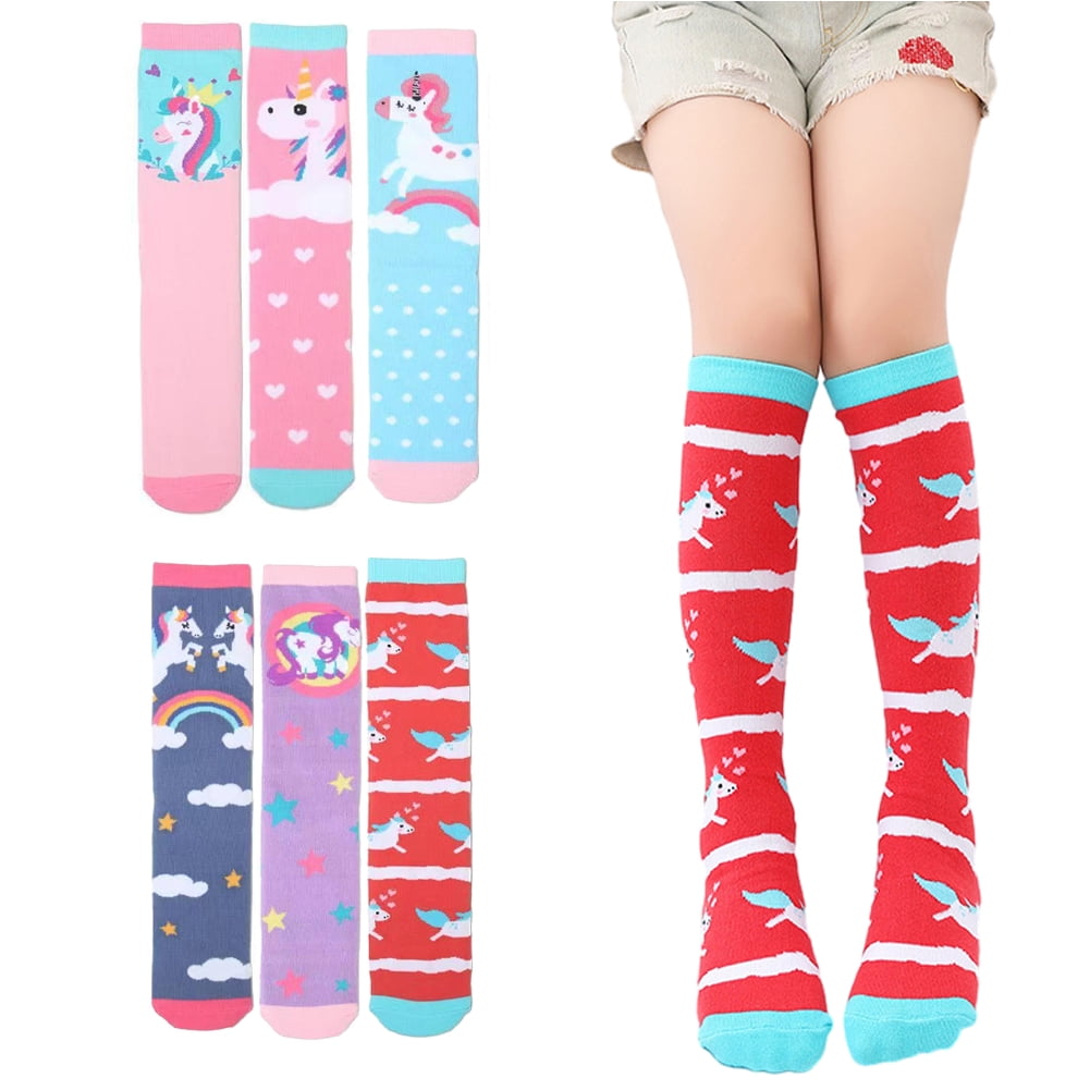 Esaierr 4 Pairs Girls Knee High Socks Soft Cotton Compression Socks ...