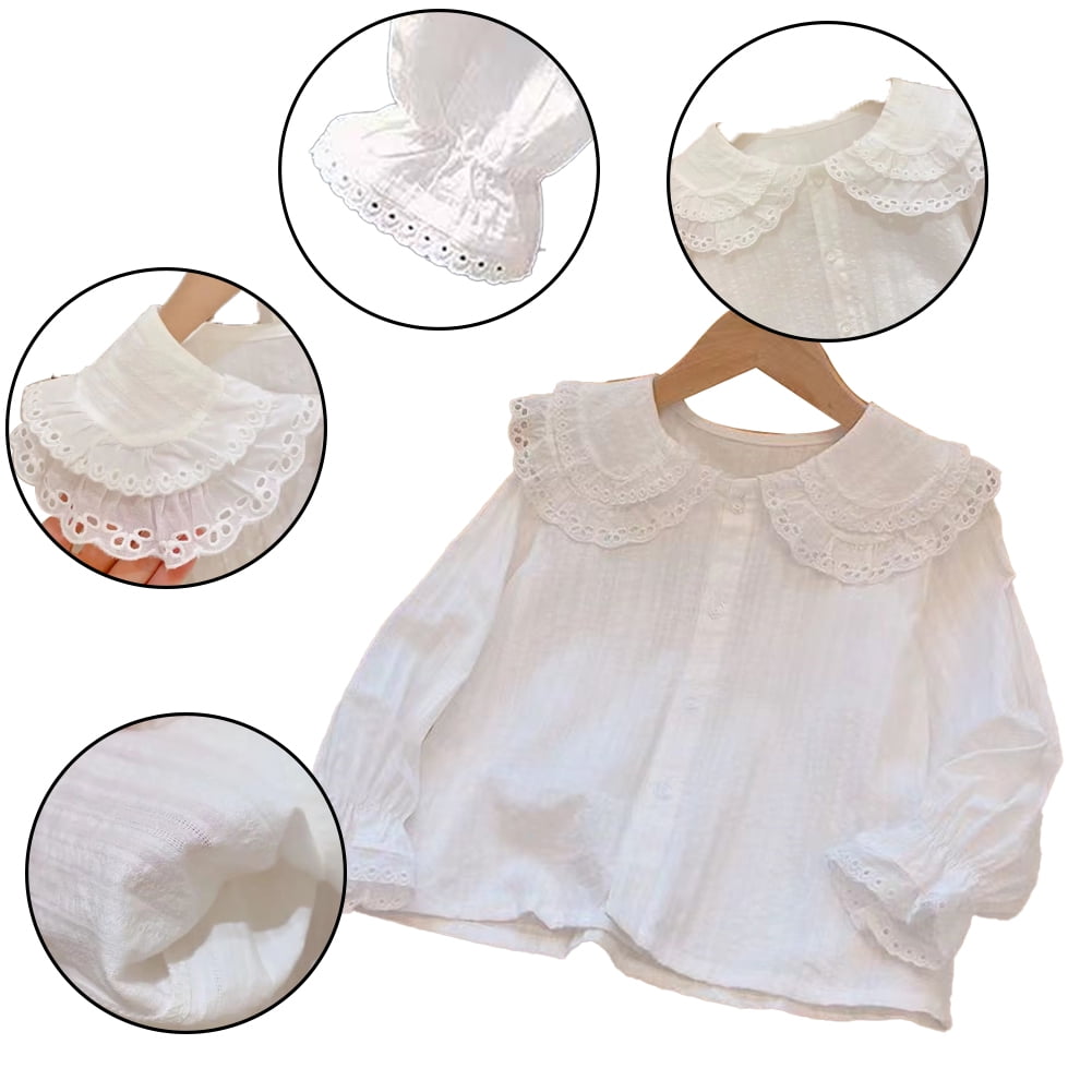 Esaierr 9M-7Y Girls Long Sleeved Shirt for Kids Toddler White Button ...