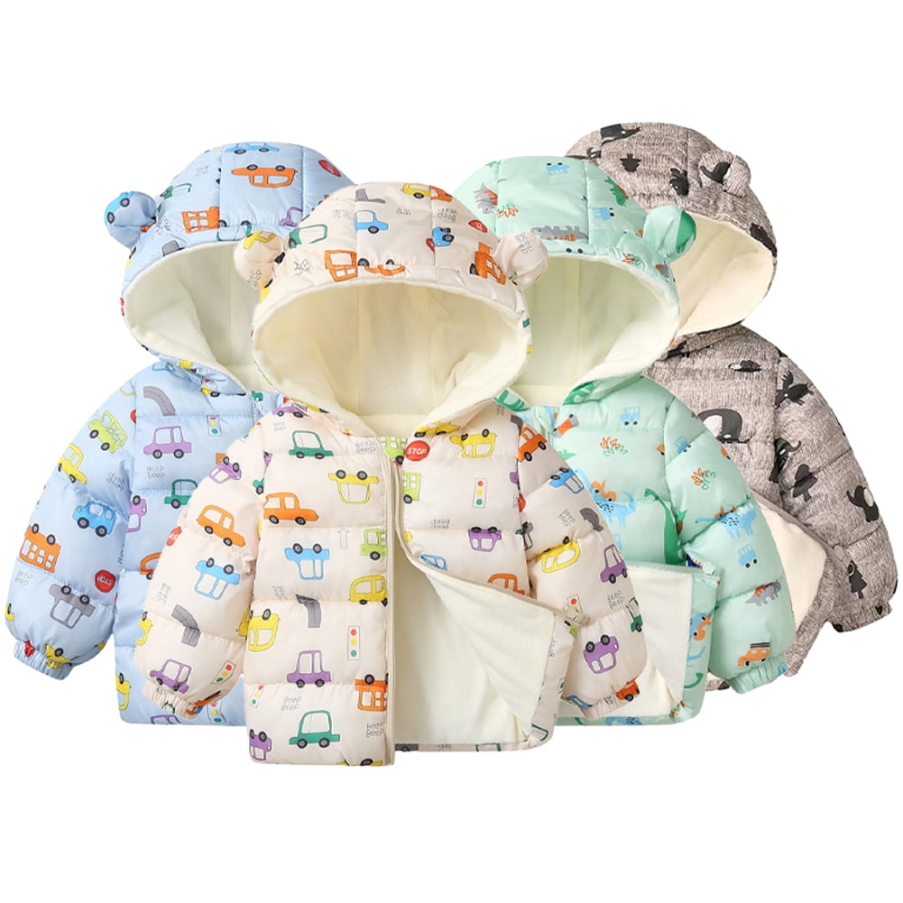 Esaierr Autumn Winter Fleece Lined Cotton Jacket for Toddler Kids Boys Girls Ears Hooded Puffer ...
