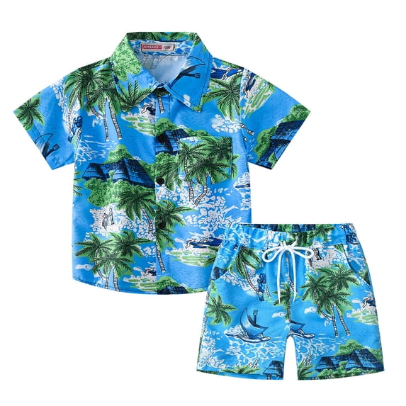Chenyin Baby Kids Boys Hawaiian 2 Piece Outfits Button Printed Shirt ...