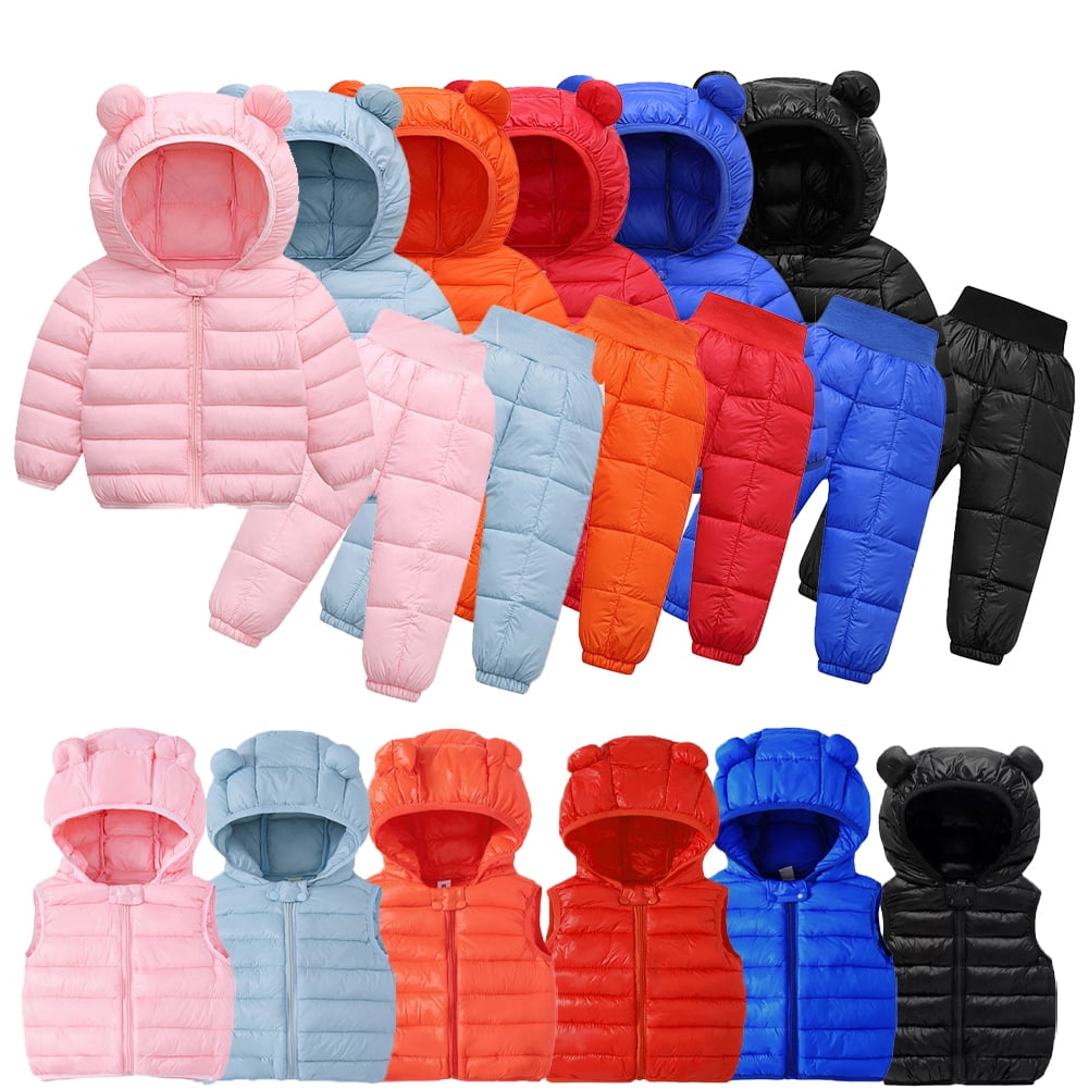 Esaierr Baby Kids Lightweight down Jackets Set 1-5Y Ears Hooded Puffer Snowsuit Coats down Vest ...