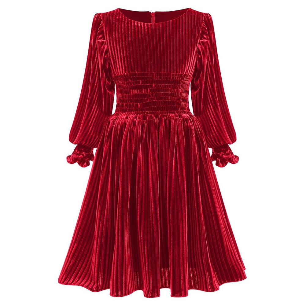 Esaierr Baby Kids Velvet Dress for Girls Solid Color Striped Princess ...