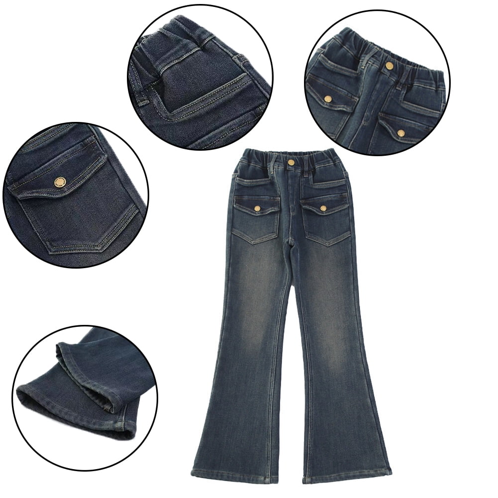 Esaierr Girls Fleece Lined Flare Jeans Pants Fall Winter Slim Jeans ...