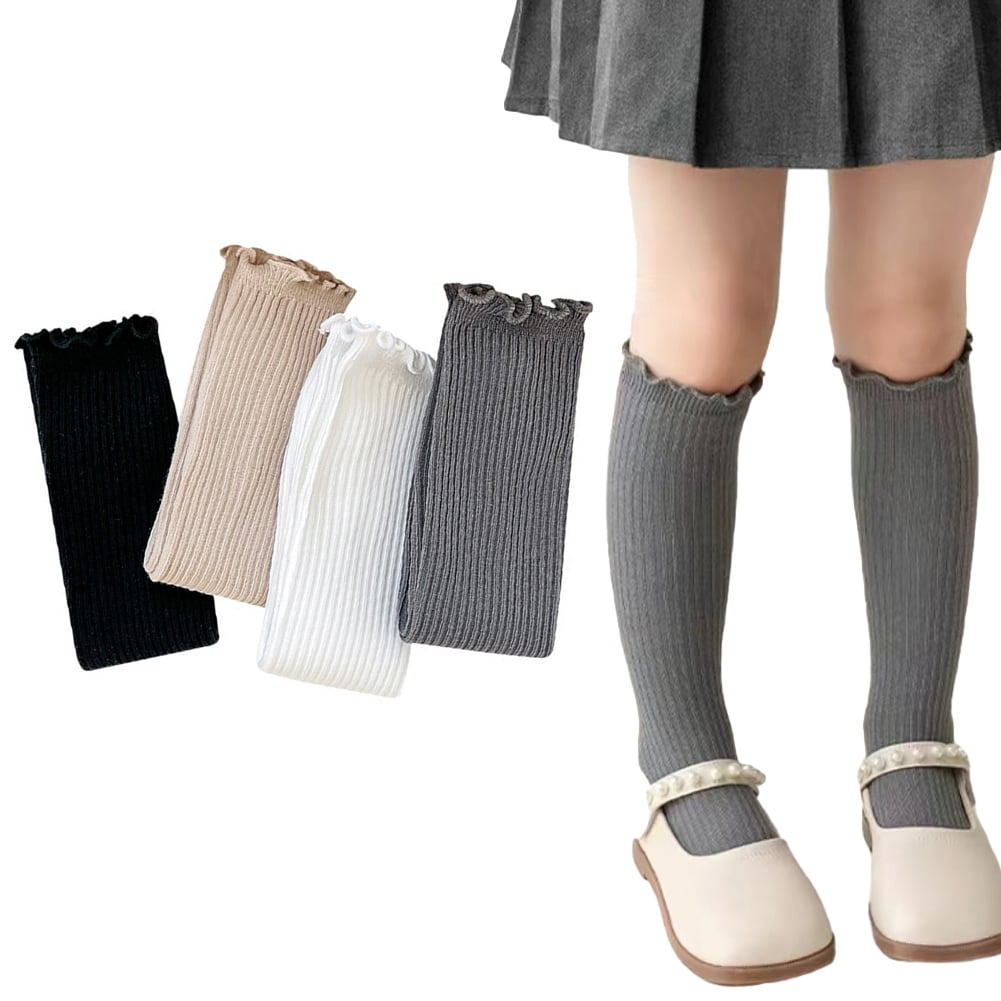 Esaierr Girls Knee High Socks Kids Solid Color Lace Thigh High Socks ...