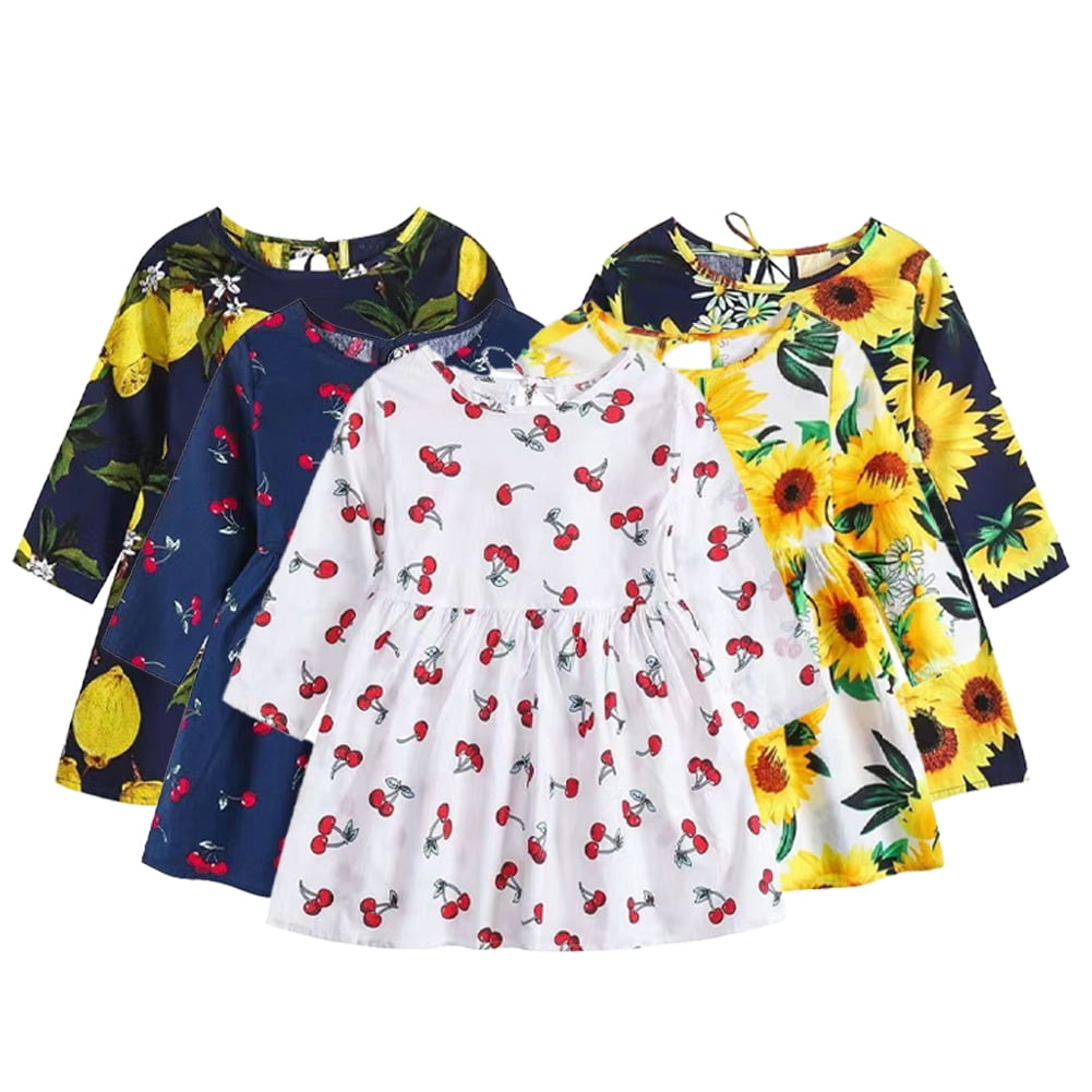 Esaierr Girls Long Sleeve Print Dress for Kids Toddler Soft Casual ...